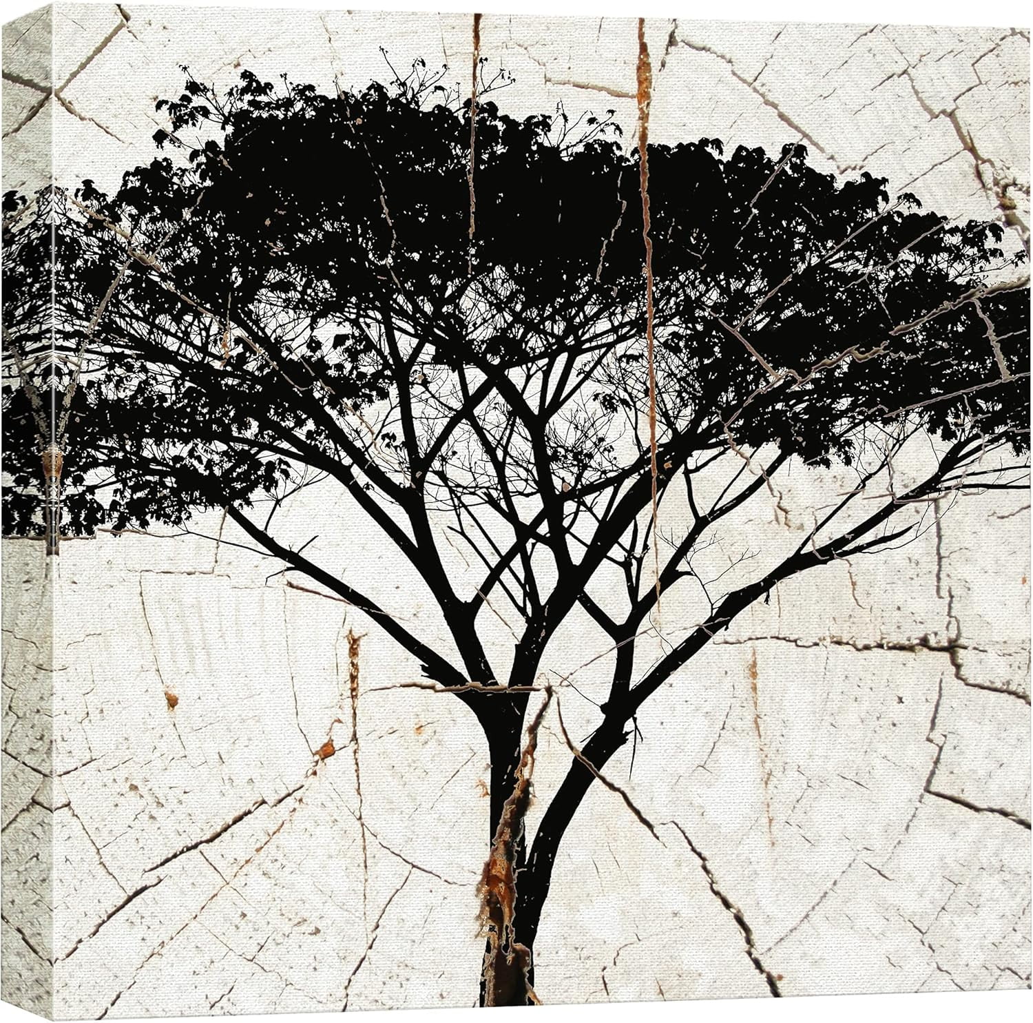 AEFER Canvas Print Wall Art Wood Ring Effect Jungle Tree Silhouette ...