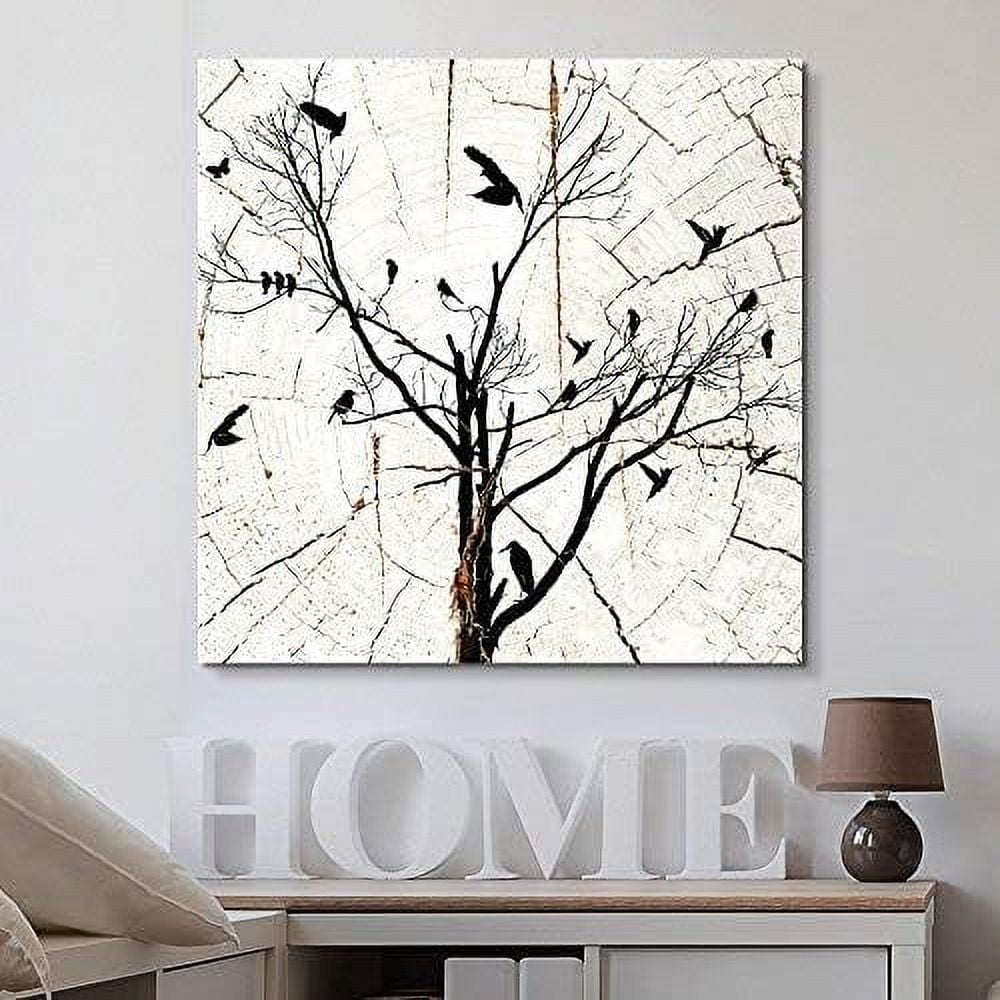 AEFER Canvas Print Wall Art Wood Ring Effect Tree Bird Silhouette ...