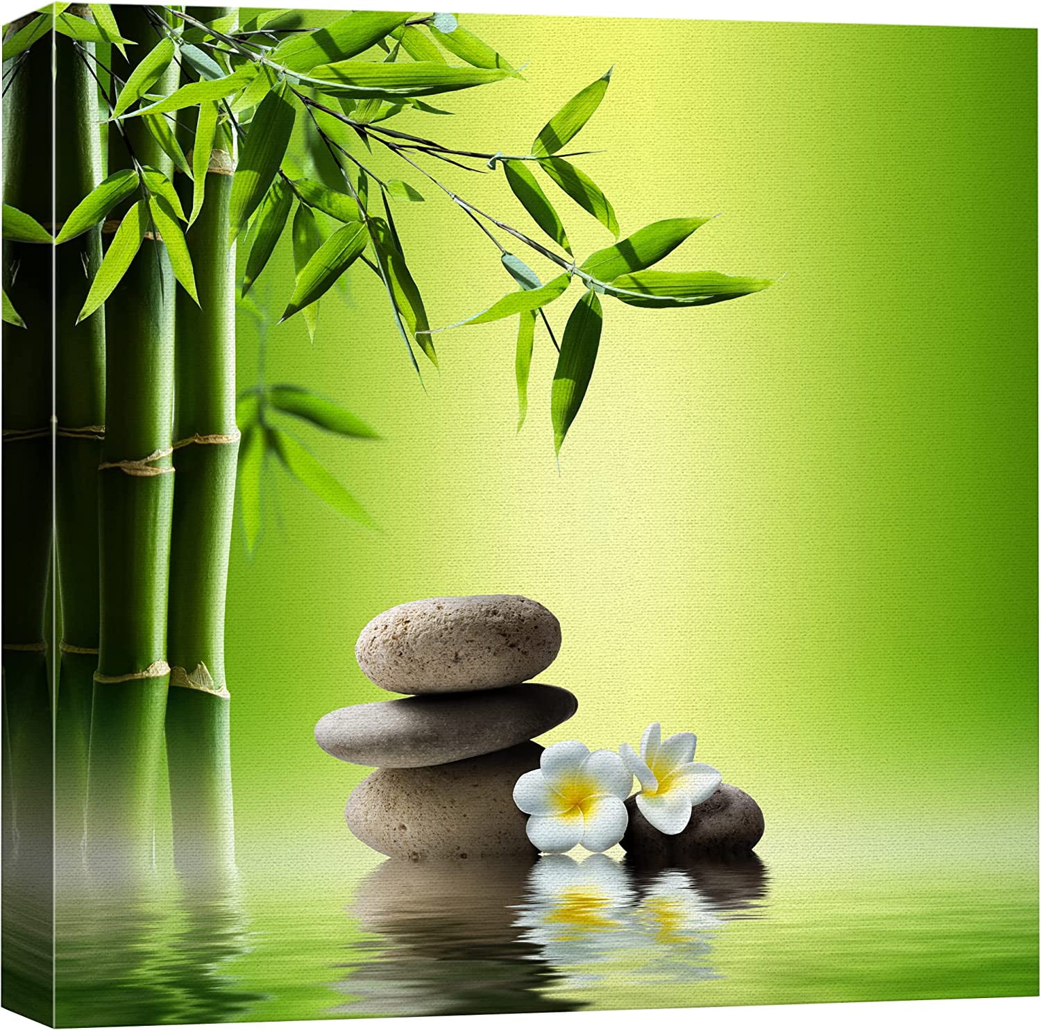 AEFER Canvas Print Wall Art Zen Stone Stack with Lily Duo & Bamboo Floral Nature Digital Art ...