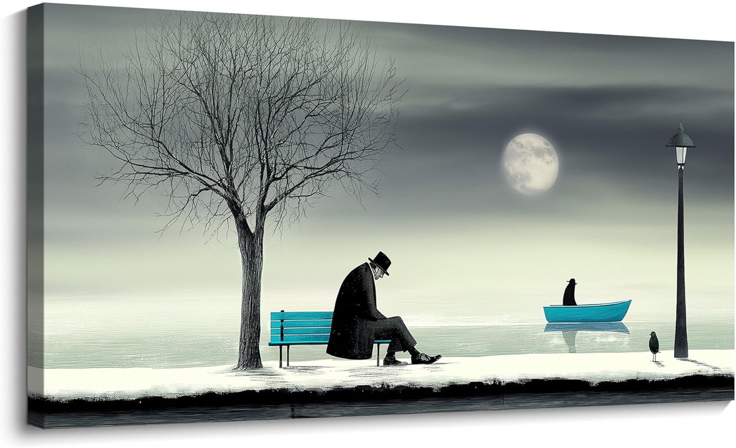 AEFER Canvas Prints Wall Art - Blue Gray Canvas Wall Art, Abstract Art ...