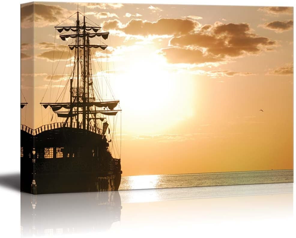 AEFER Canvas Prints Wall Art - Pirates Ship at Sea in Horizontal ...