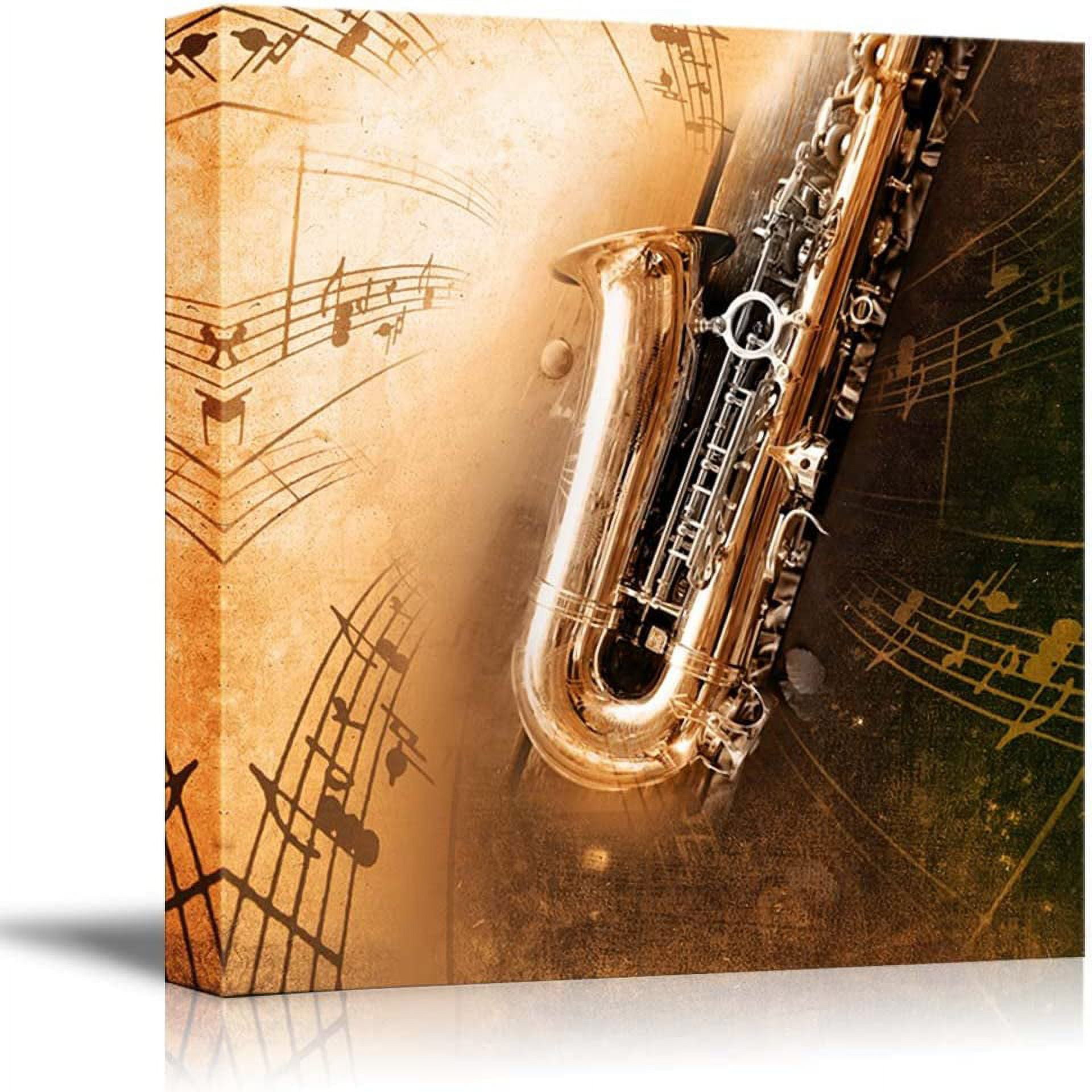 AEFER Canvas Prints Wall Art - Retro Sax with Old Yellowed Texture ...