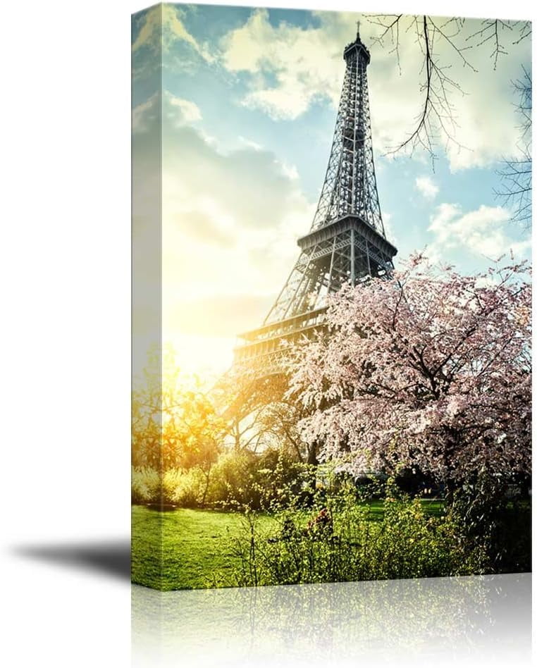 AEFER Canvas Prints Wall Art - Springtime in Paris with Eiffel Tower Retro Style | Modern Wall ...