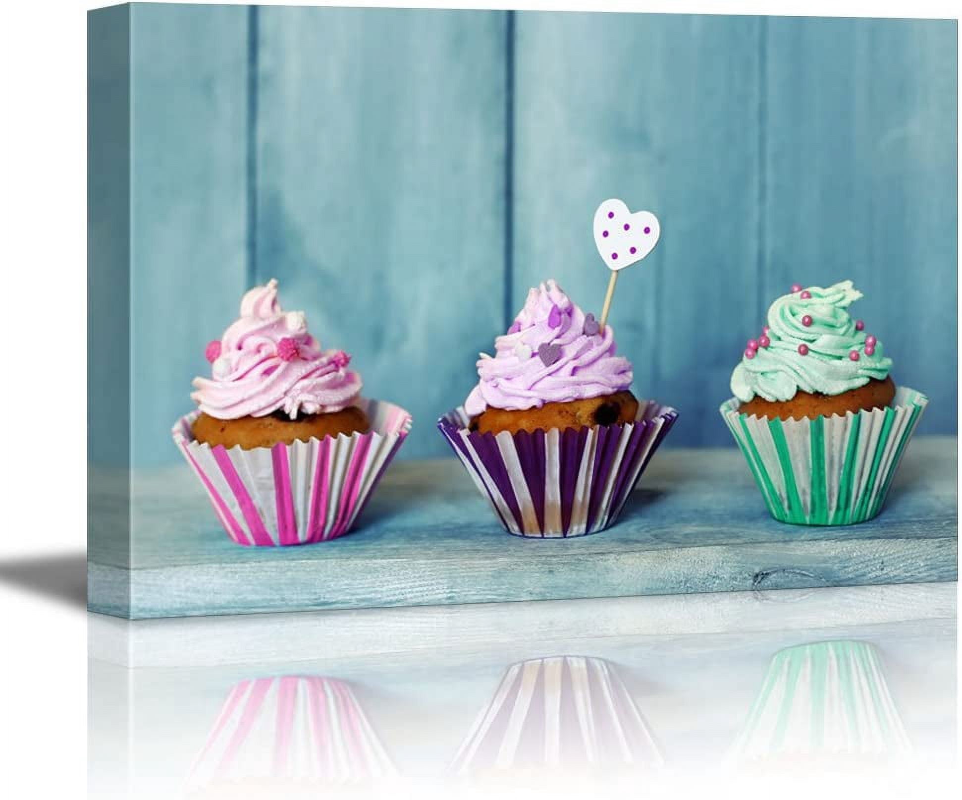 AEFER Canvas Prints Wall Art - Three Colorful Cupcakes/Icecream Modern ...
