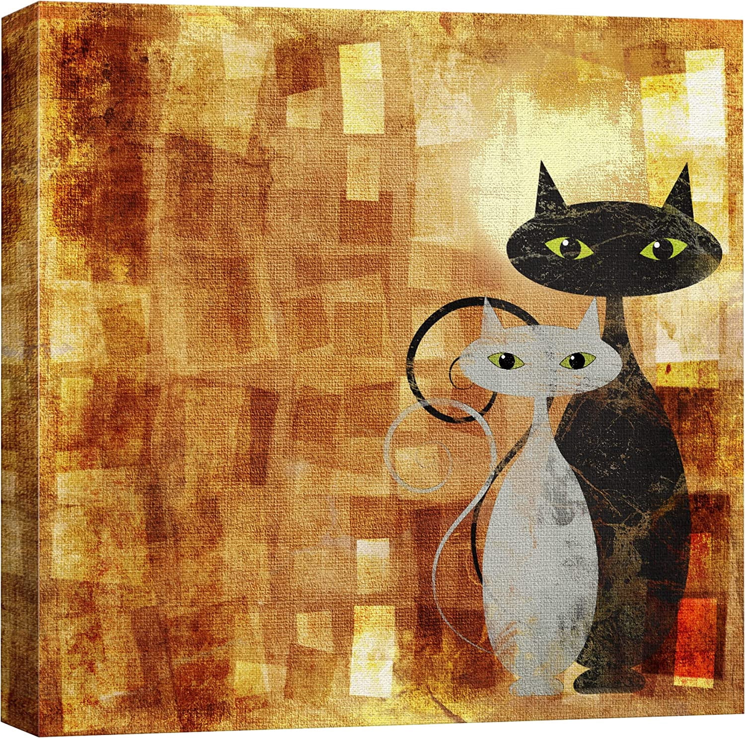 AEFER Canvas Prints Wall Art - and White Cat on Orange Grunge Canvas ...