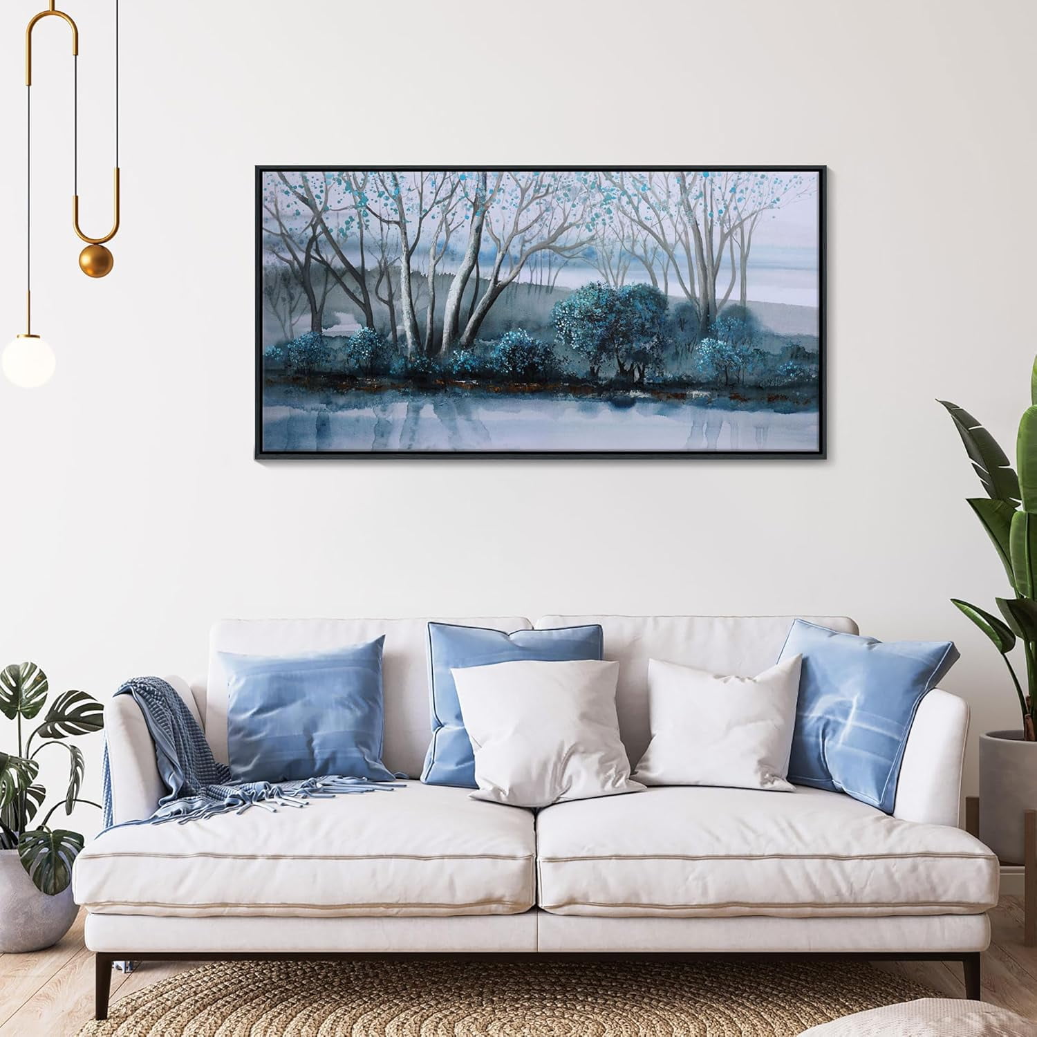 AEFER Canvas Unframe Wall Art Living Room, Teal Gray Forest Wall ...