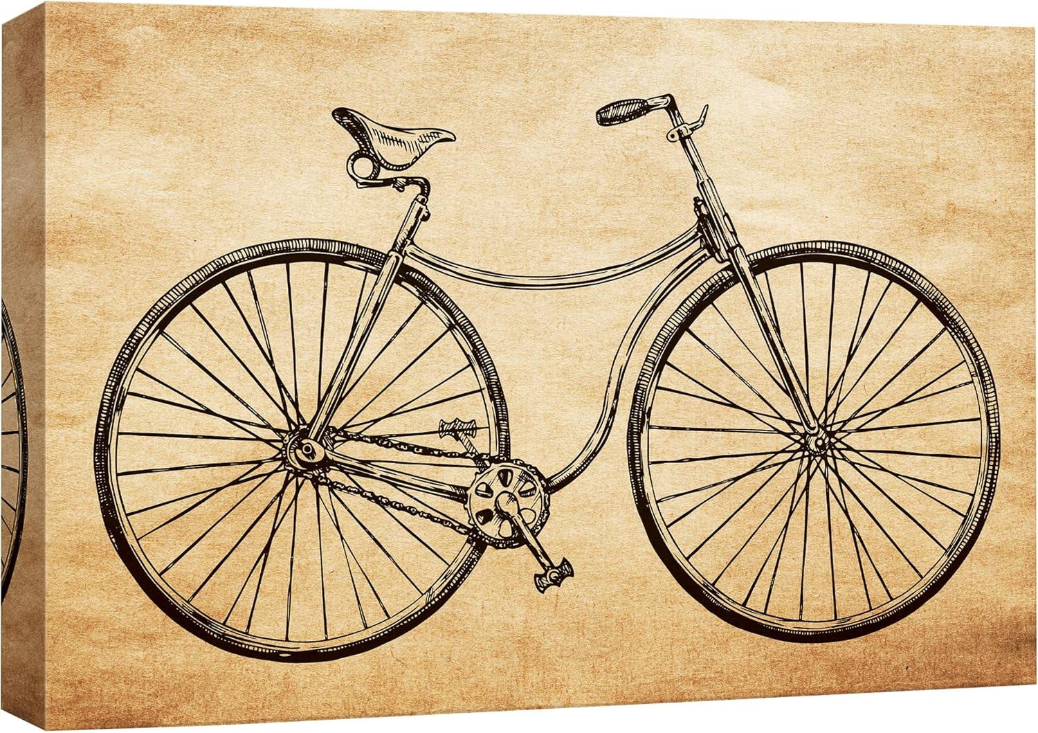 AEFER Canvas Wall Art A Vintage Bike with Basket of Flowers Black Ink Drawing Transportation ...
