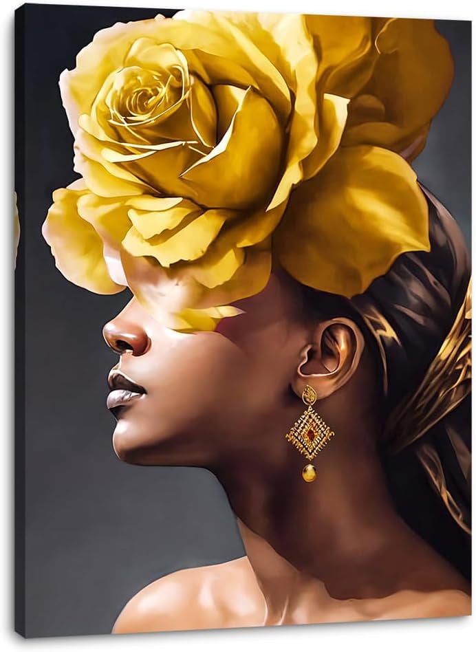 AEFER Canvas Wall Art African American Women Wall Decor Black Woman Yellow Hair Beauty Abstract ...