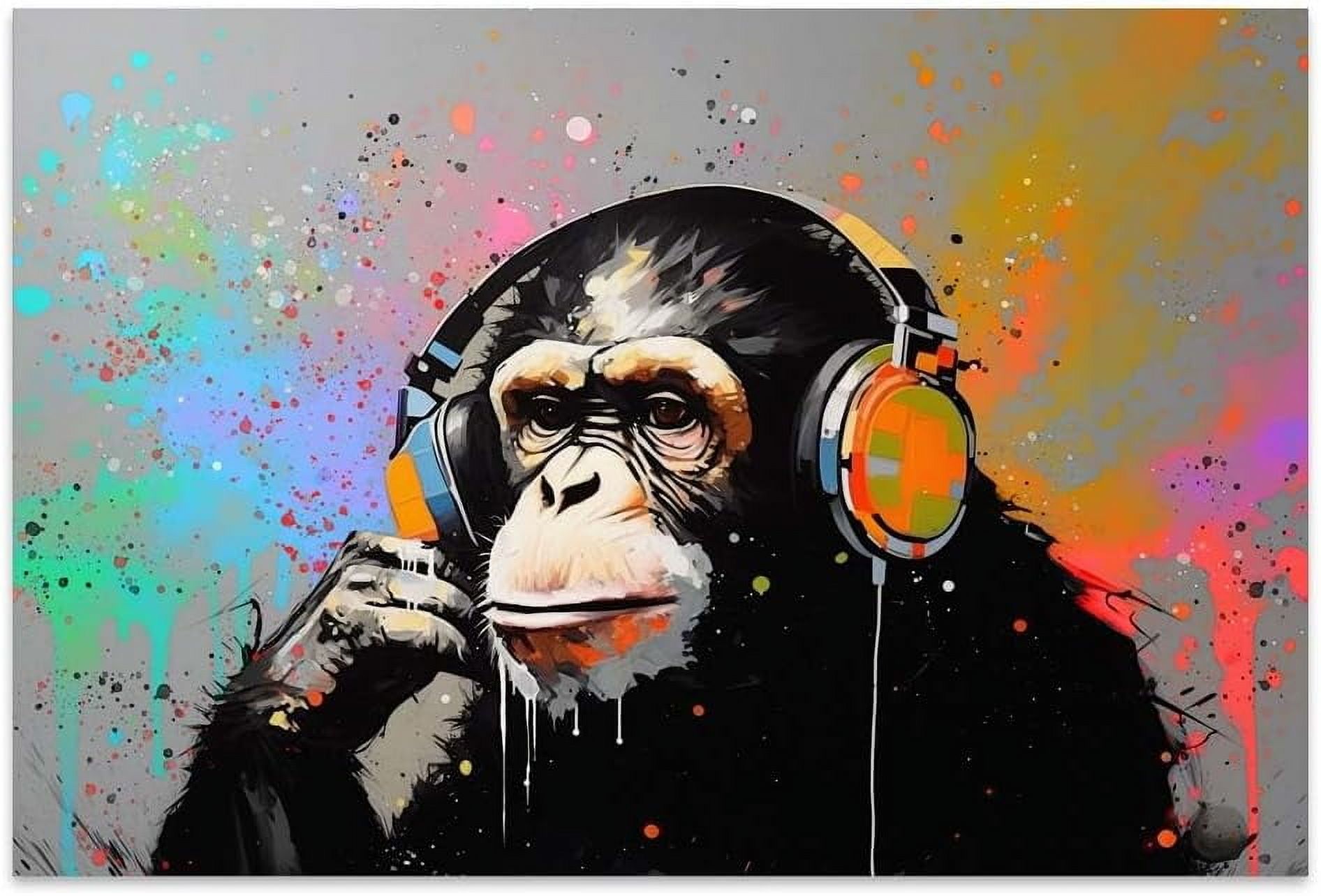 AEFER Canvas Wall Art For Bedroom Office Wall Decor, Music Monkey with ...