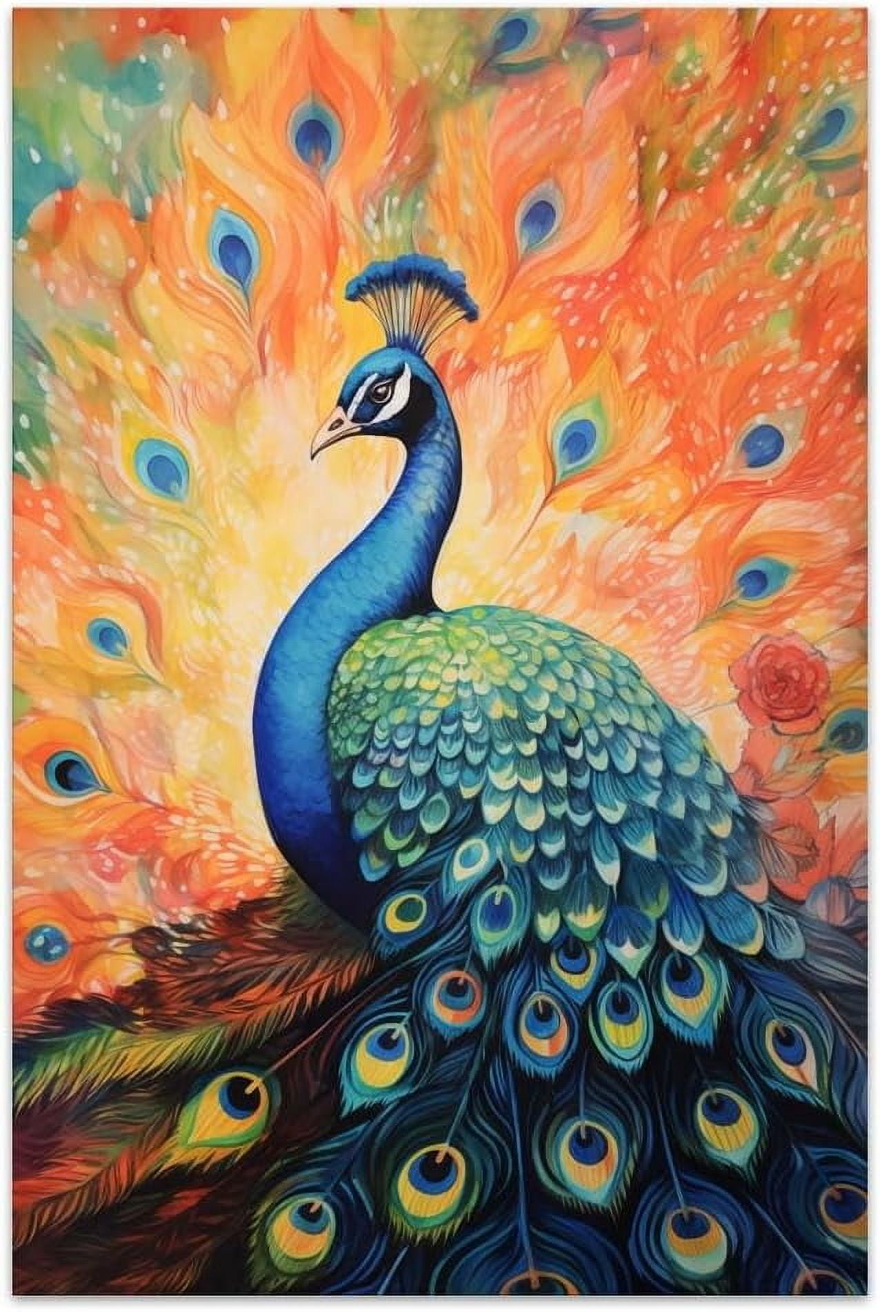 AEFER Canvas Wall Art For Bedroom Office Wall Decor,in Blue Peacock ...