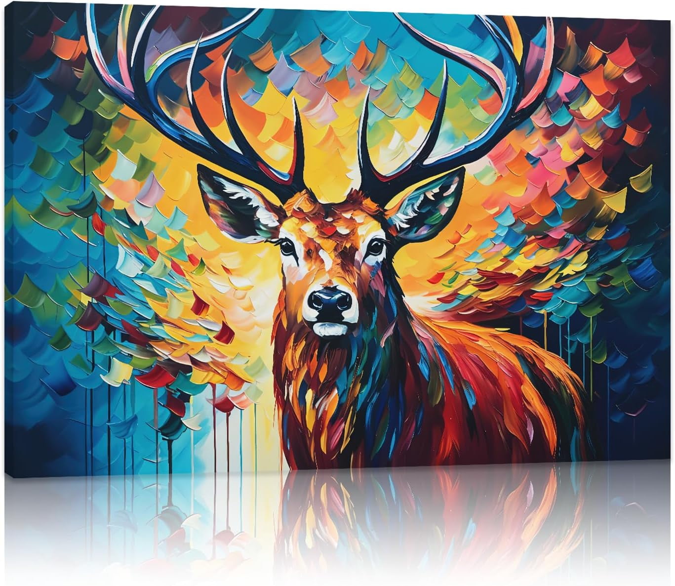 AEFER Canvas Wall Art, Colorful Elk Deer Painting Picture Print Hunting ...
