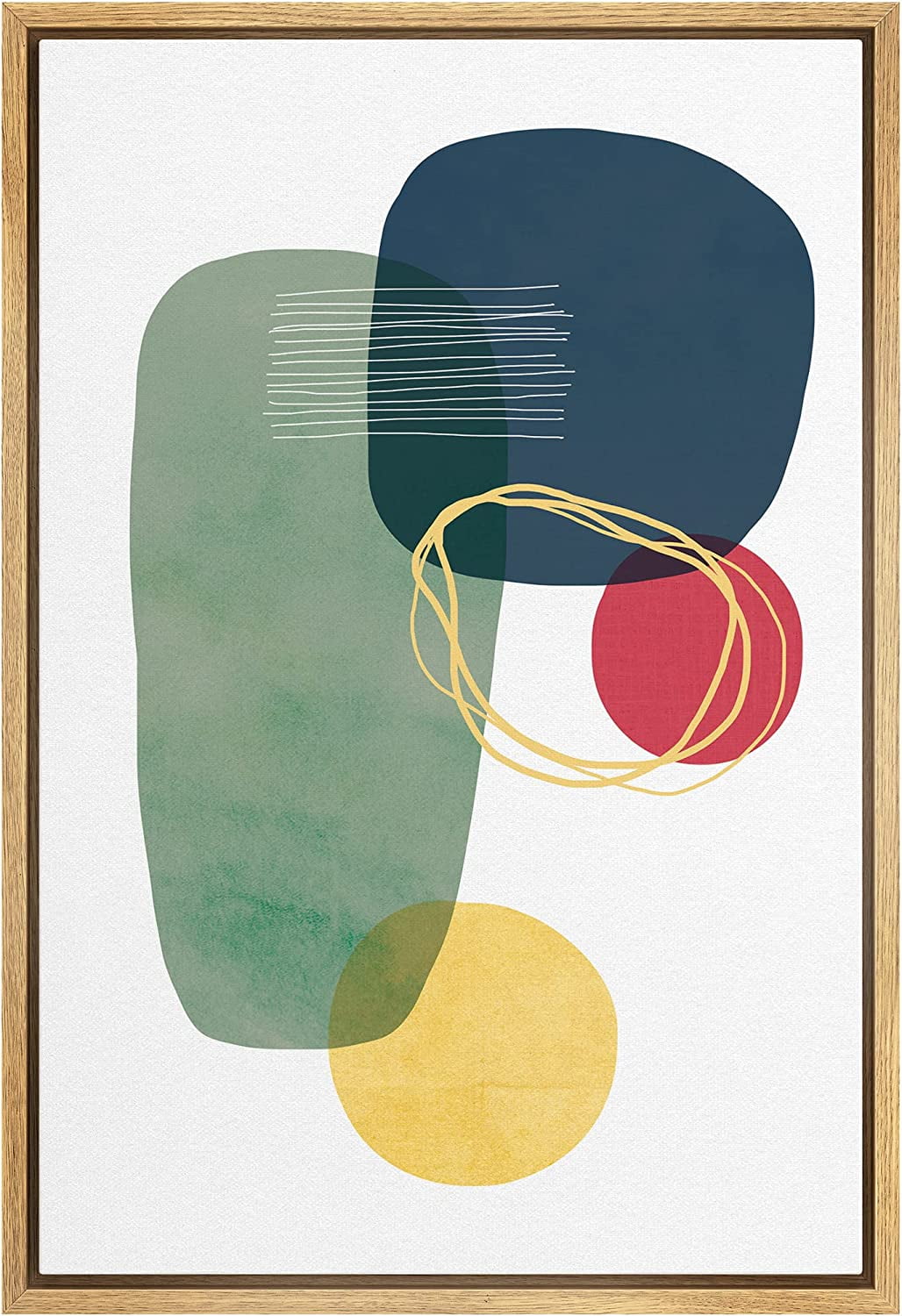 AEFER Canvas Wall Art Green, Blue, Red, Yellow and Gold Lines and ...