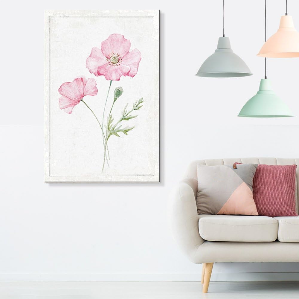 AEFER Canvas Wall Art - Hand Drawn Pink Poppy Flower Series Artwork Modern Home Art Unframe ...