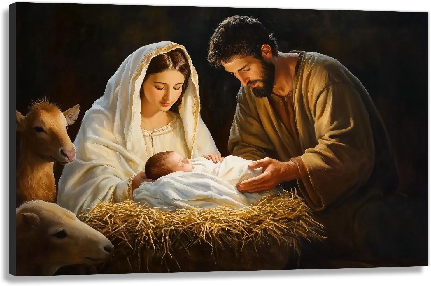 AEFER Canvas Wall Art Holy Family Picture Print Vintage Nativity ...