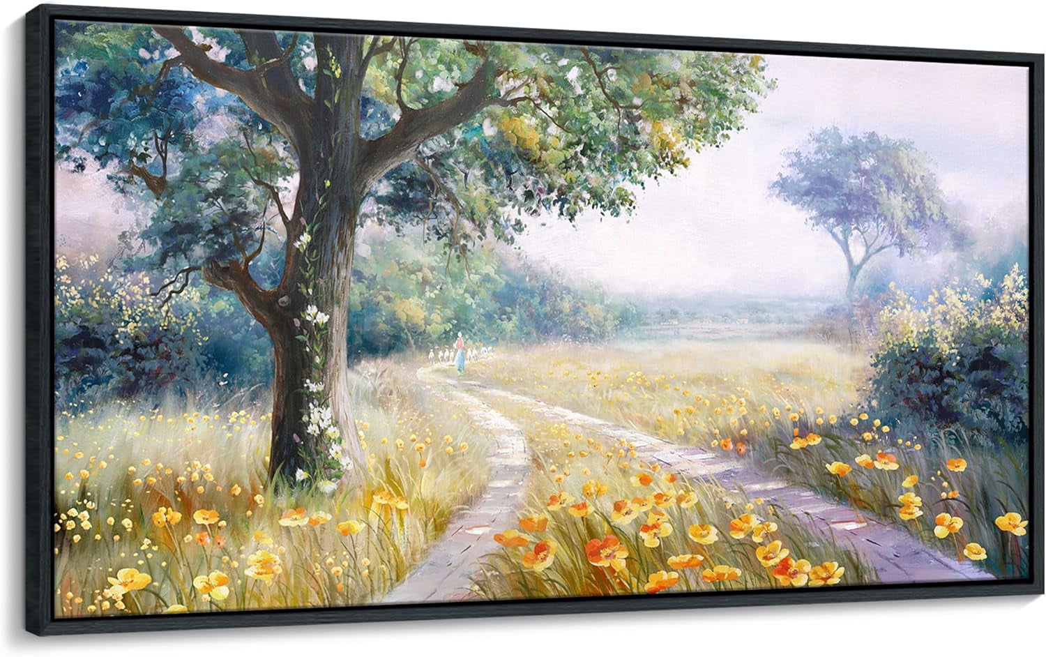 AEFER Canvas Wall Art Unframe, Rustic Trails Orange flowers Landscape ...
