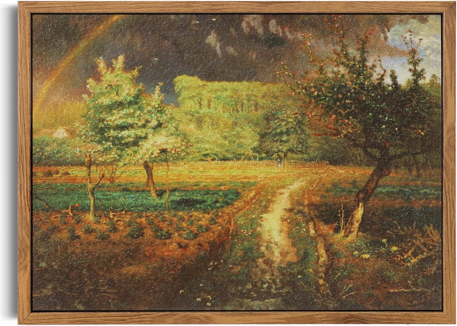 AEFER Canvas Wall Art - Vintage Cottage Forest A Rainbow Over the ...