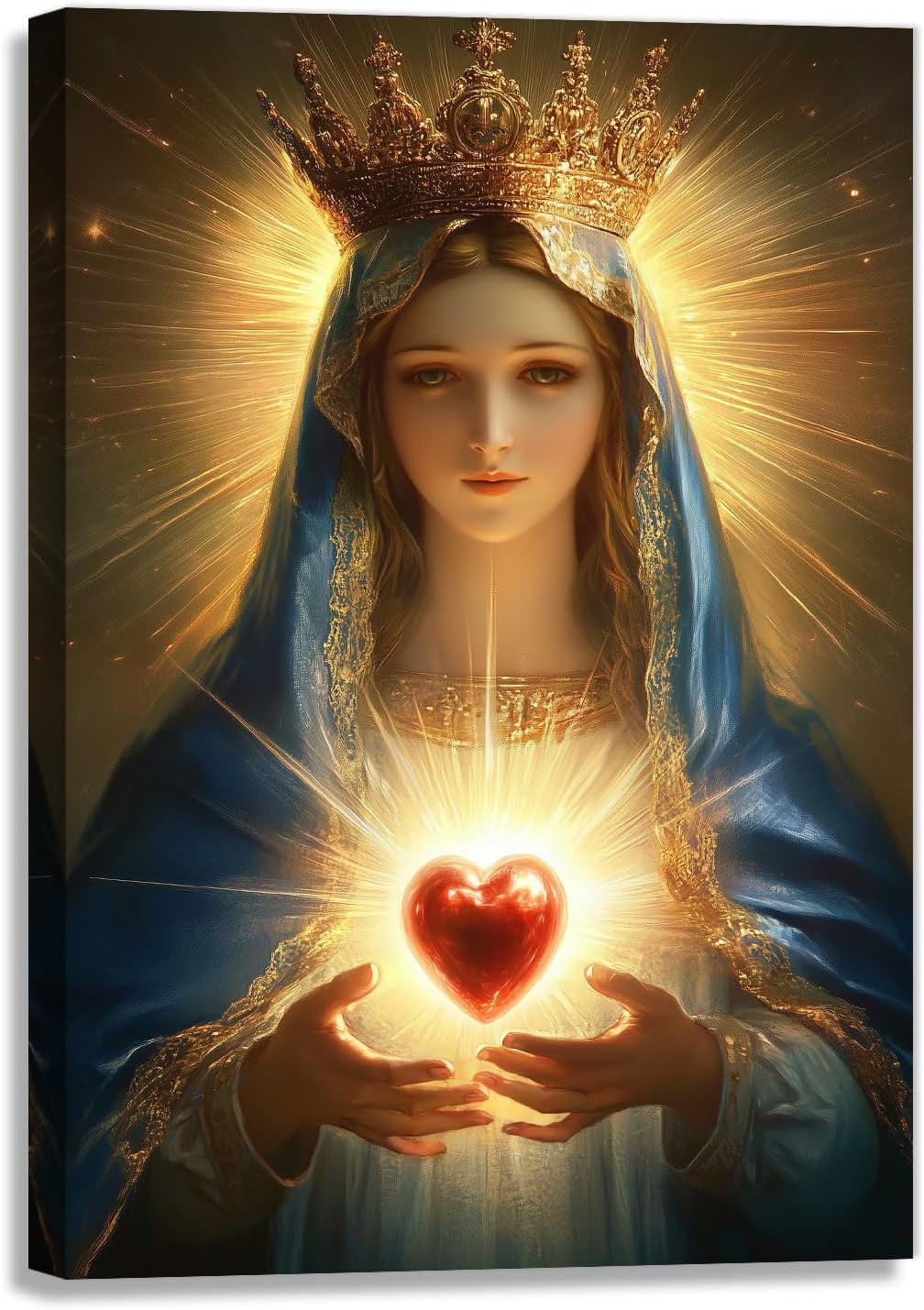 AEFER Canvas Wall Art Virgin Mary Portrait Wall Art Sacred Heart Mary ...