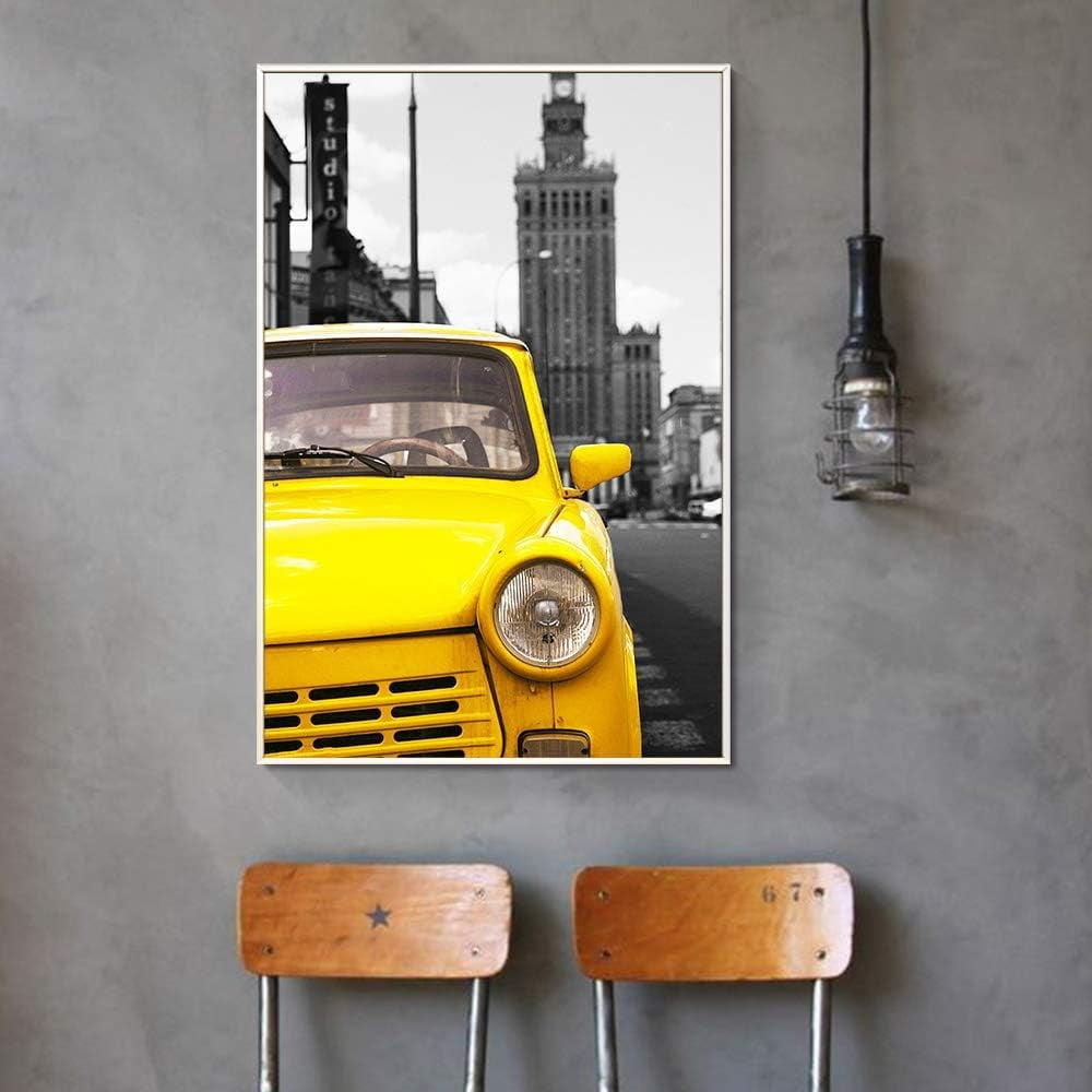 AEFER Canvas Wall Art for Living Room, Bedroom Yellow Car Closeup on Street Canvas Prints for ...