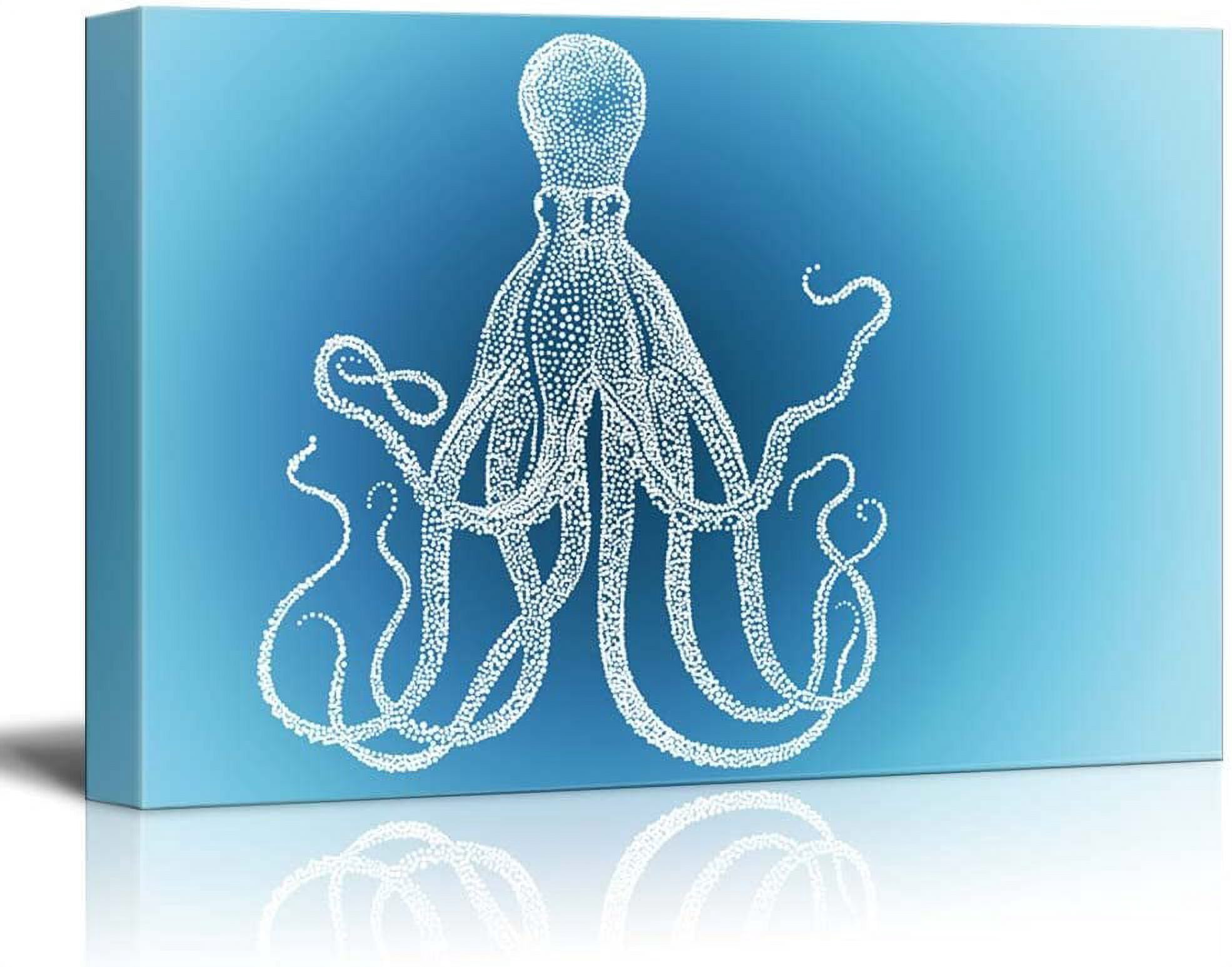 AEFER Canvas Wll Art - Octopus on Blue Ocean Themed Background Modern ...
