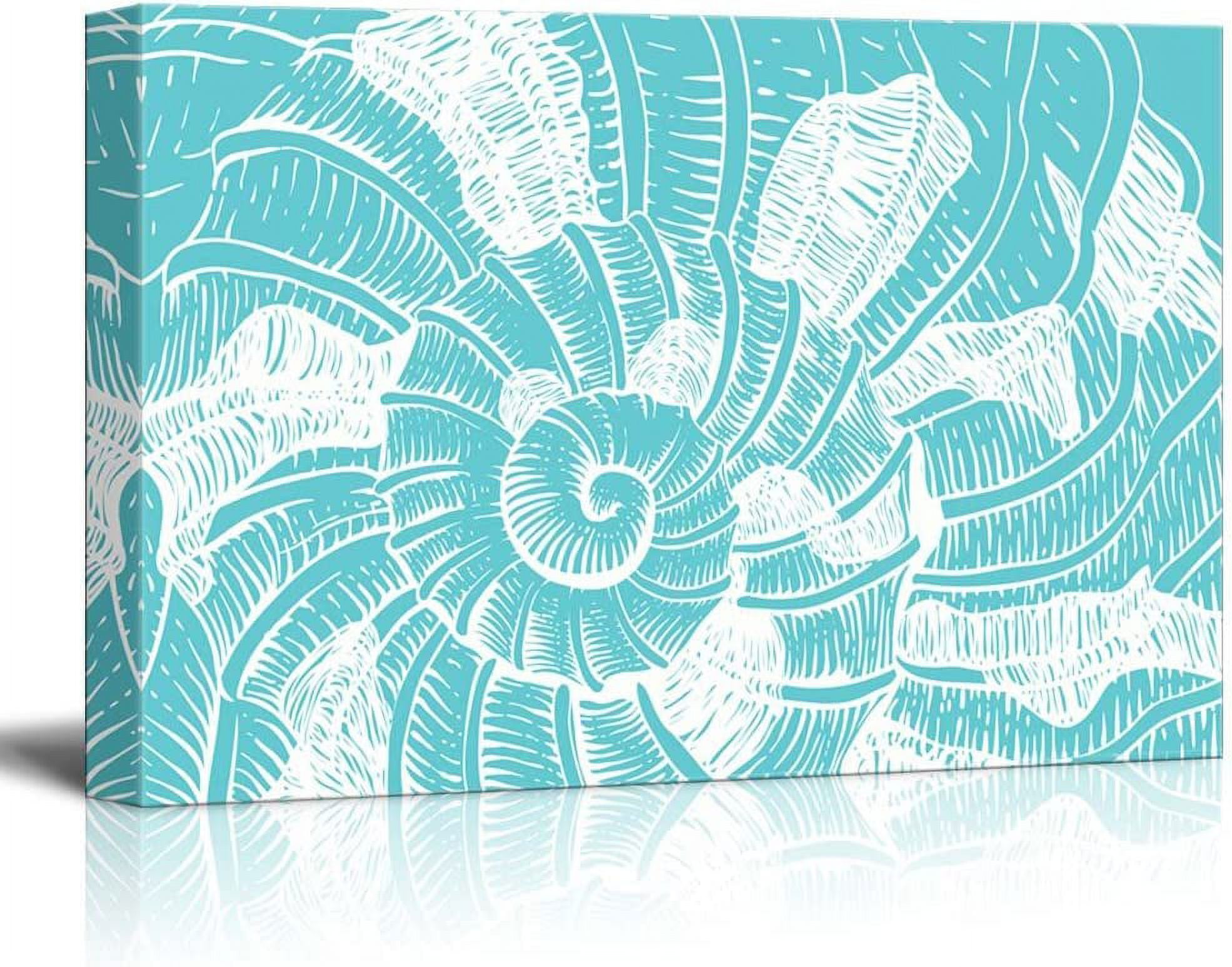 AEFER Canvas Wll Art - Seashell on Teal Ocean Theme Background Modern ...