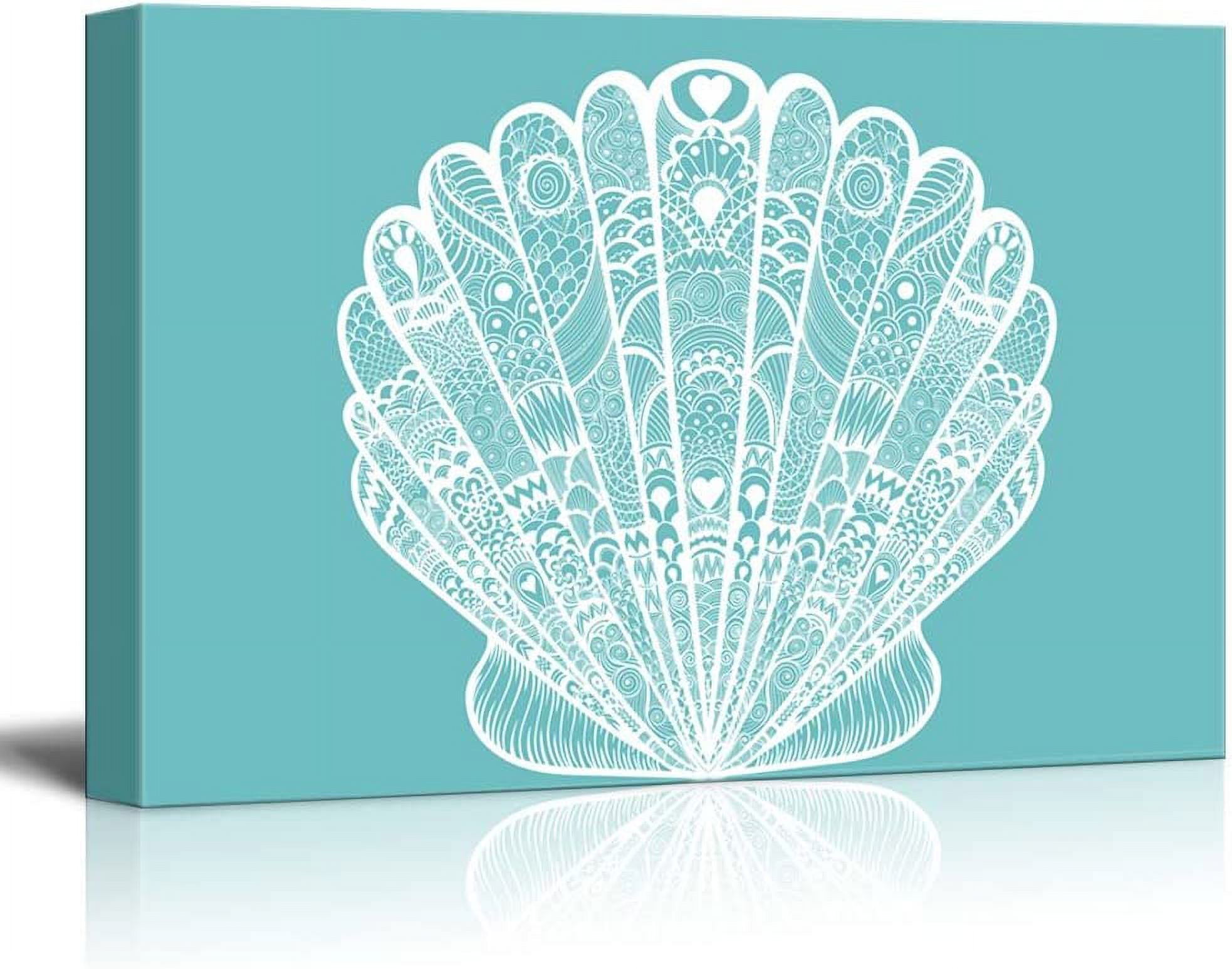 AEFER Canvas Wll Art - Seashell with Beautiful Pattern on Teal ...