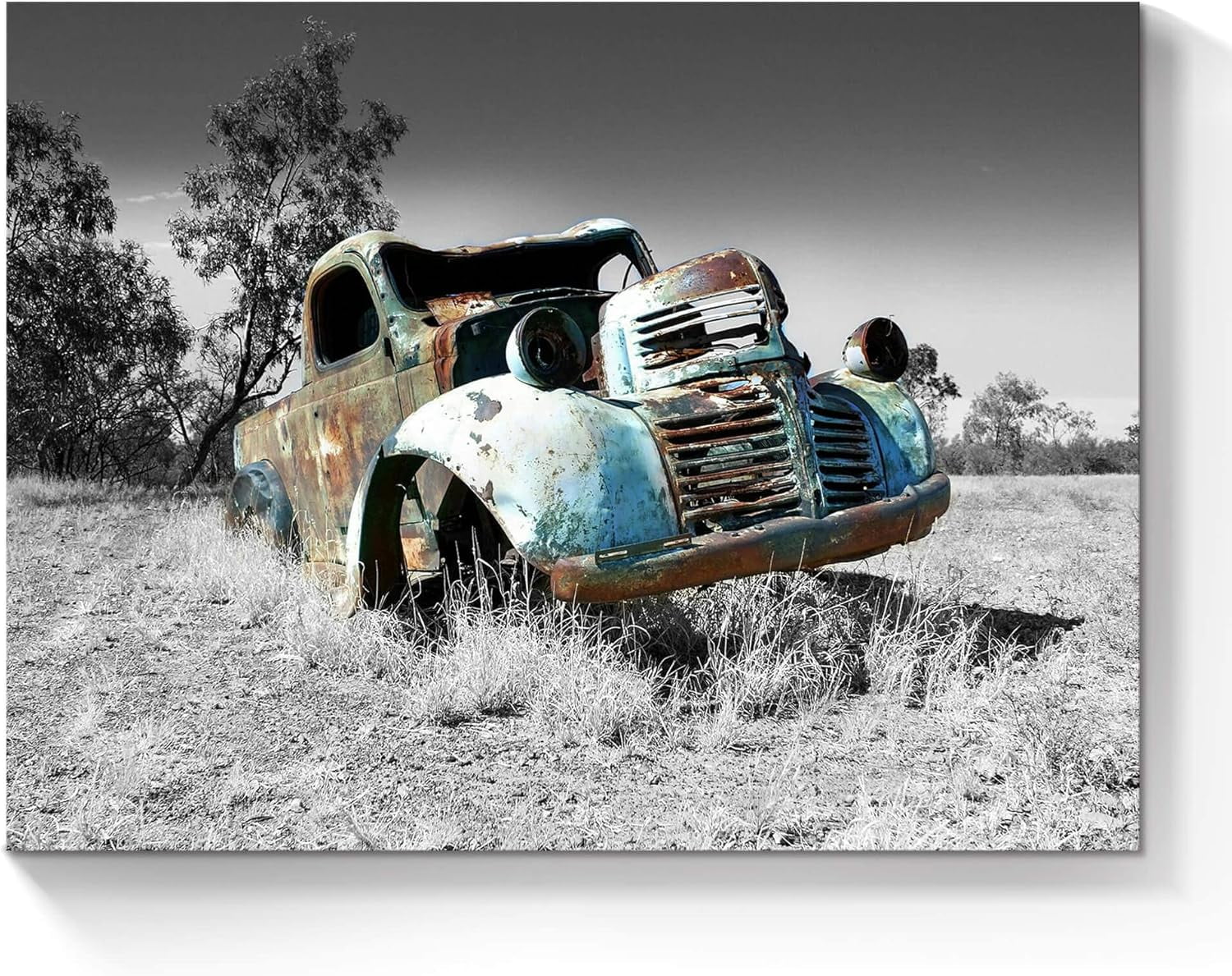 AEFER Car Picture Canvas Wall Art - Rusty Blue Truck Picture Country ...