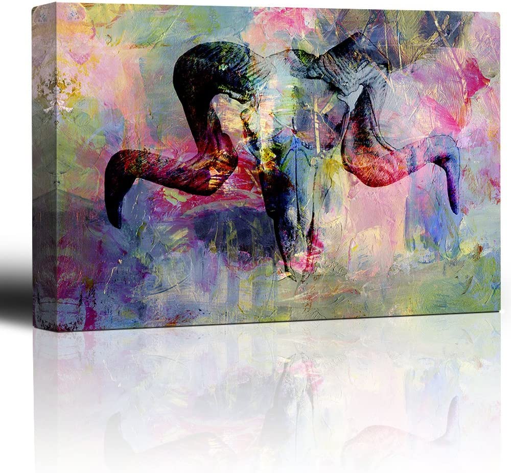 AEFER Carcass of a Ram Over Colorful Watercolor Paint - Canvas Art Home ...