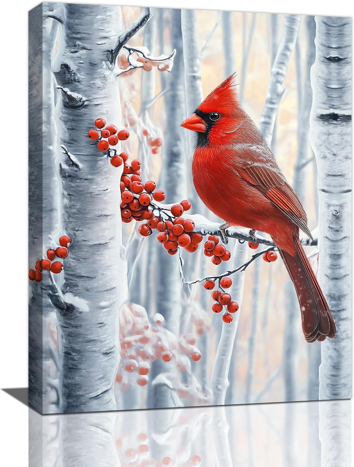 AEFER Cardinal Wall Art Red Birds on Branwith Berries in Winter ...