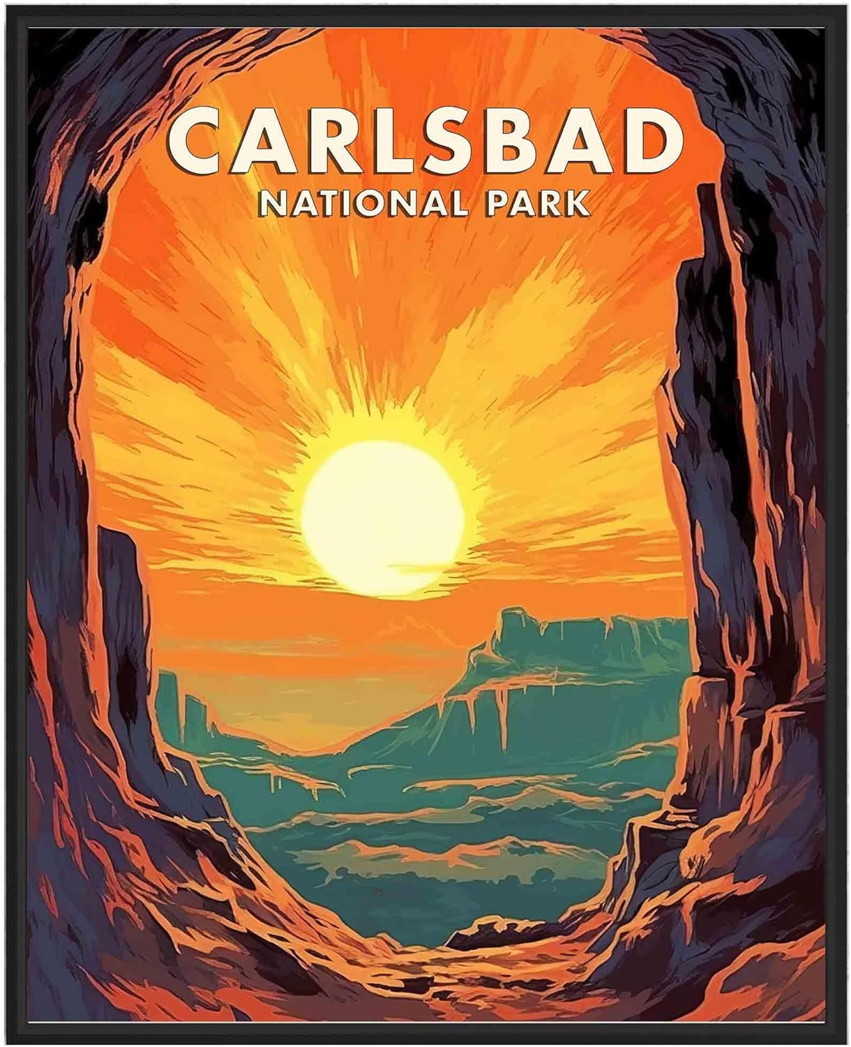 AEFER Carlsbad National Park Poster Art Print Retro Mountain Lake Wall ...