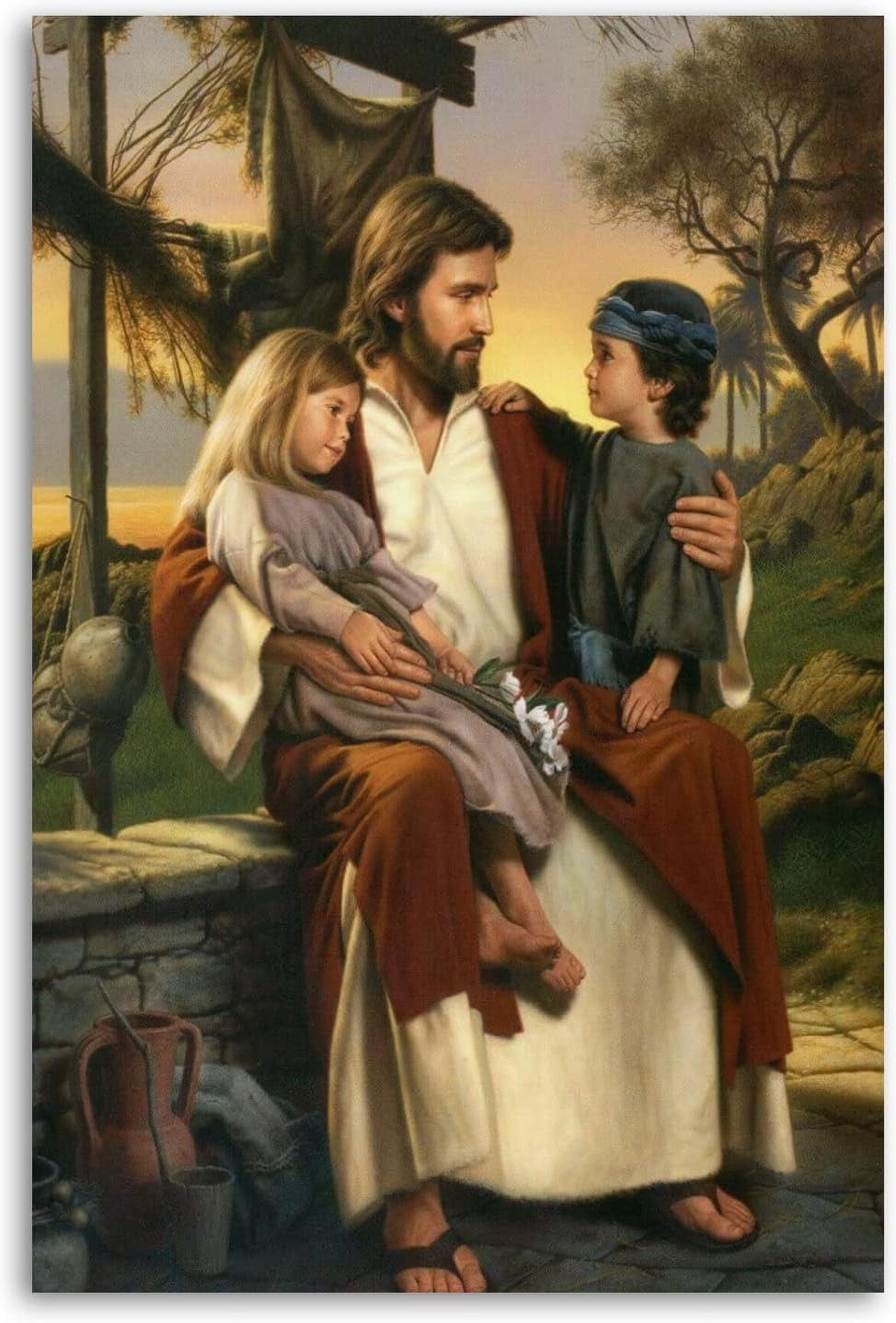 AEFER Catholic Christian JESUS WITH CHILDREN Canvas Art Poster And Wall Art Picture Print Modern ...