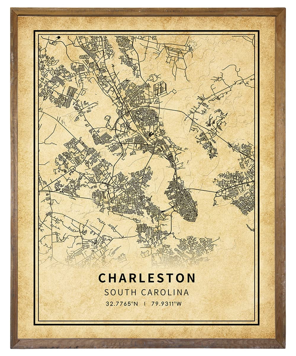 AEFER Charleston Vintage Poster - Charleston Map Wall Art - Charleston ...