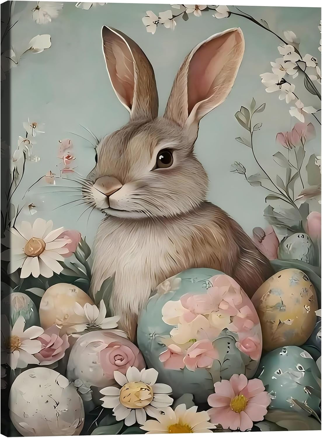 AEFER Charming Easter Bunny Eggs Wall Art, Colorful Picture Posters ...
