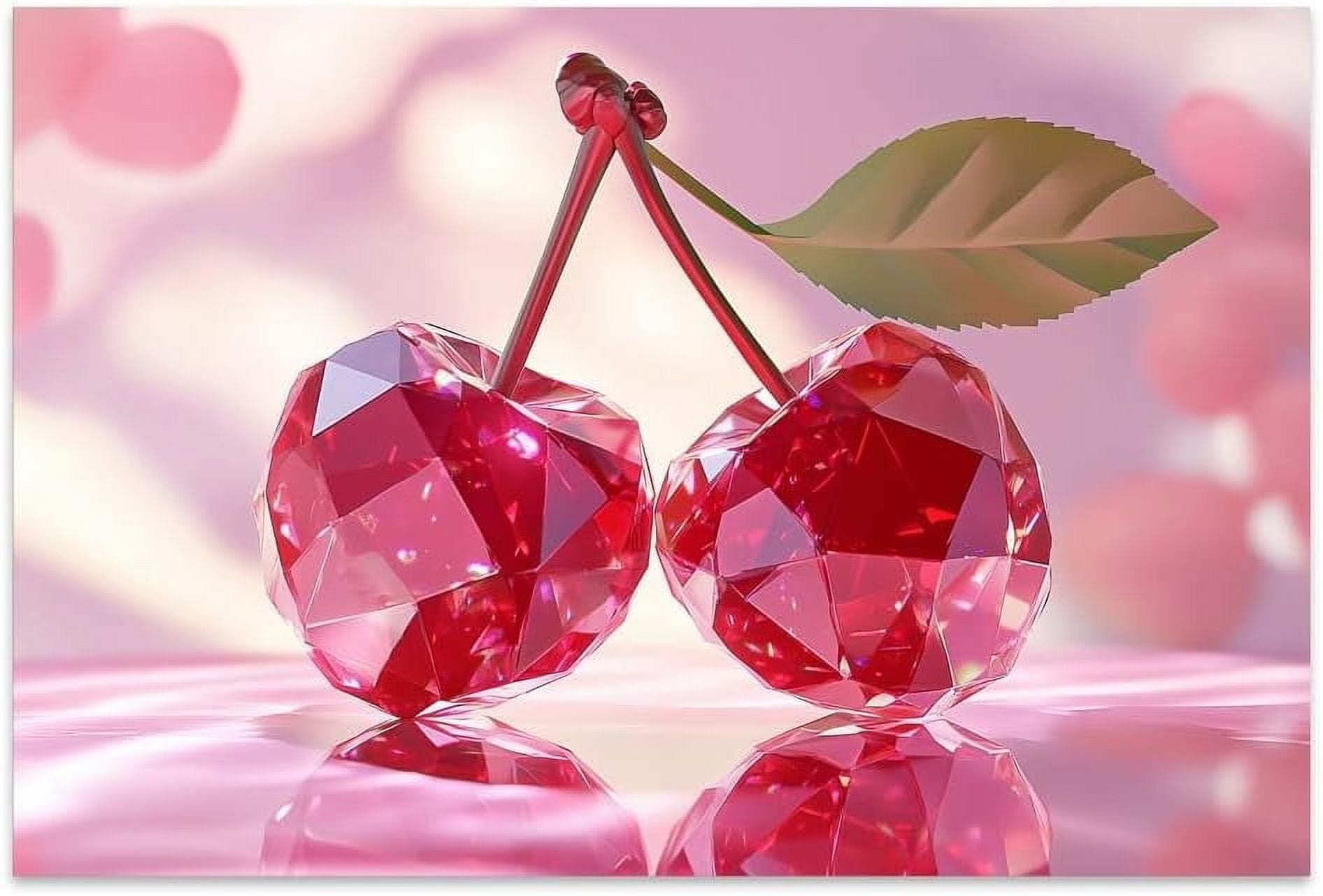 AEFER Cherries Art Print, Kitchen Wall Art Pictures Poster Pink Wall Decor for Dorm Living Room ...