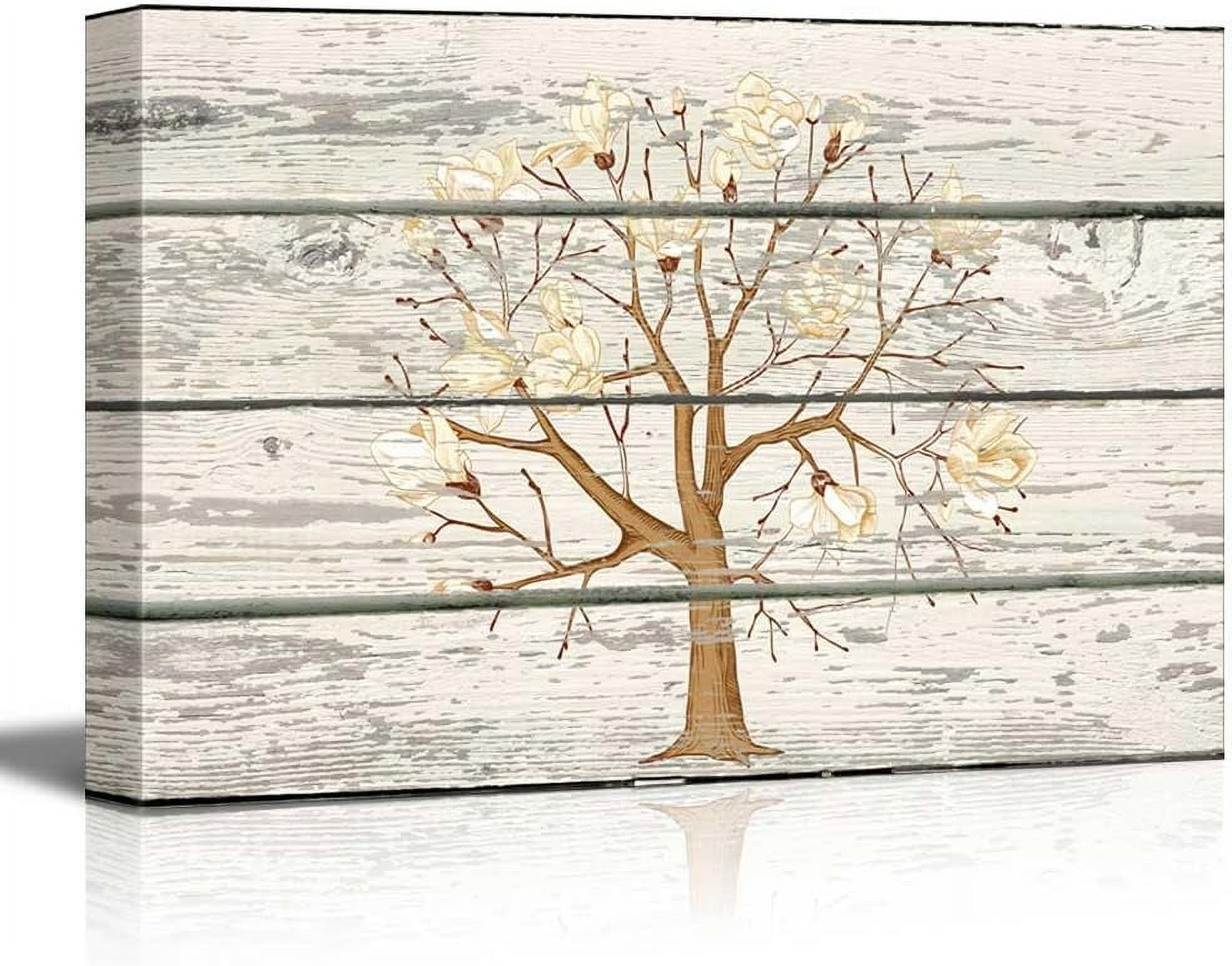 AEFER Cherry Blossom Tree Cross Hatch Artwork - Rustic Canvas Wall Art ...