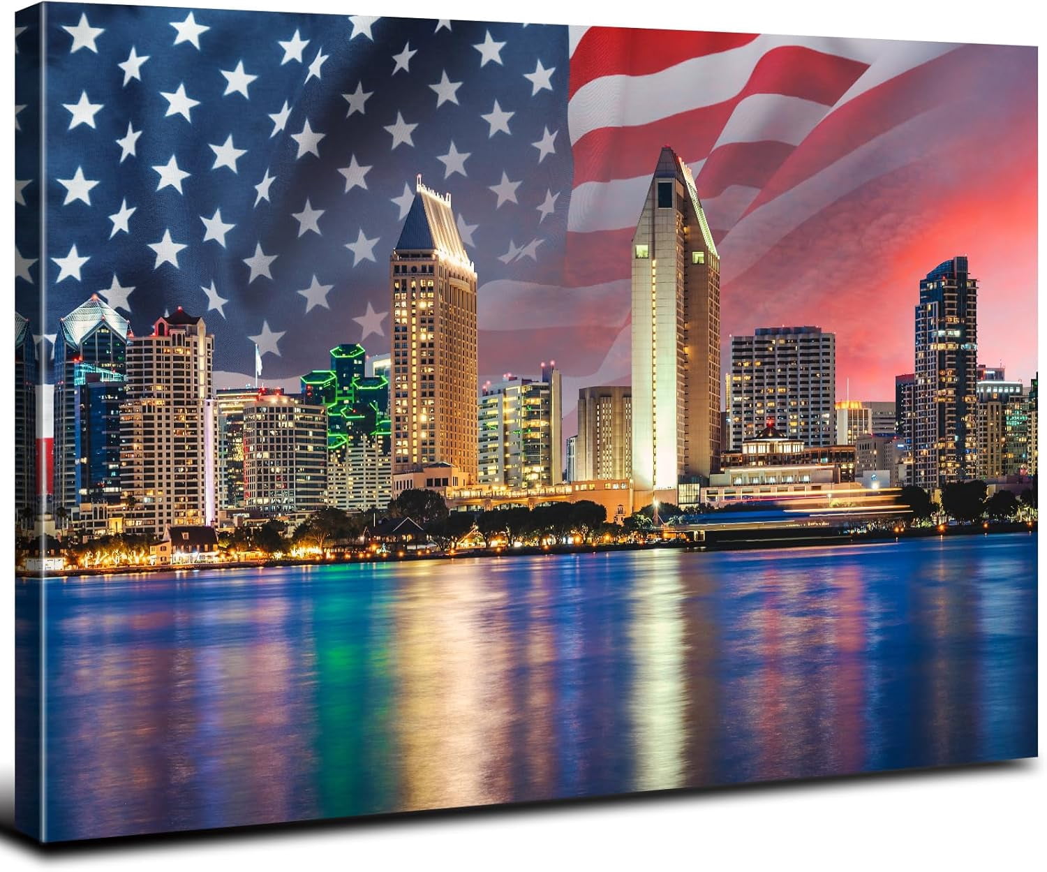 AEFER Chicago City Canvas Wall Art for Bathroom Sunset Cityscape ...