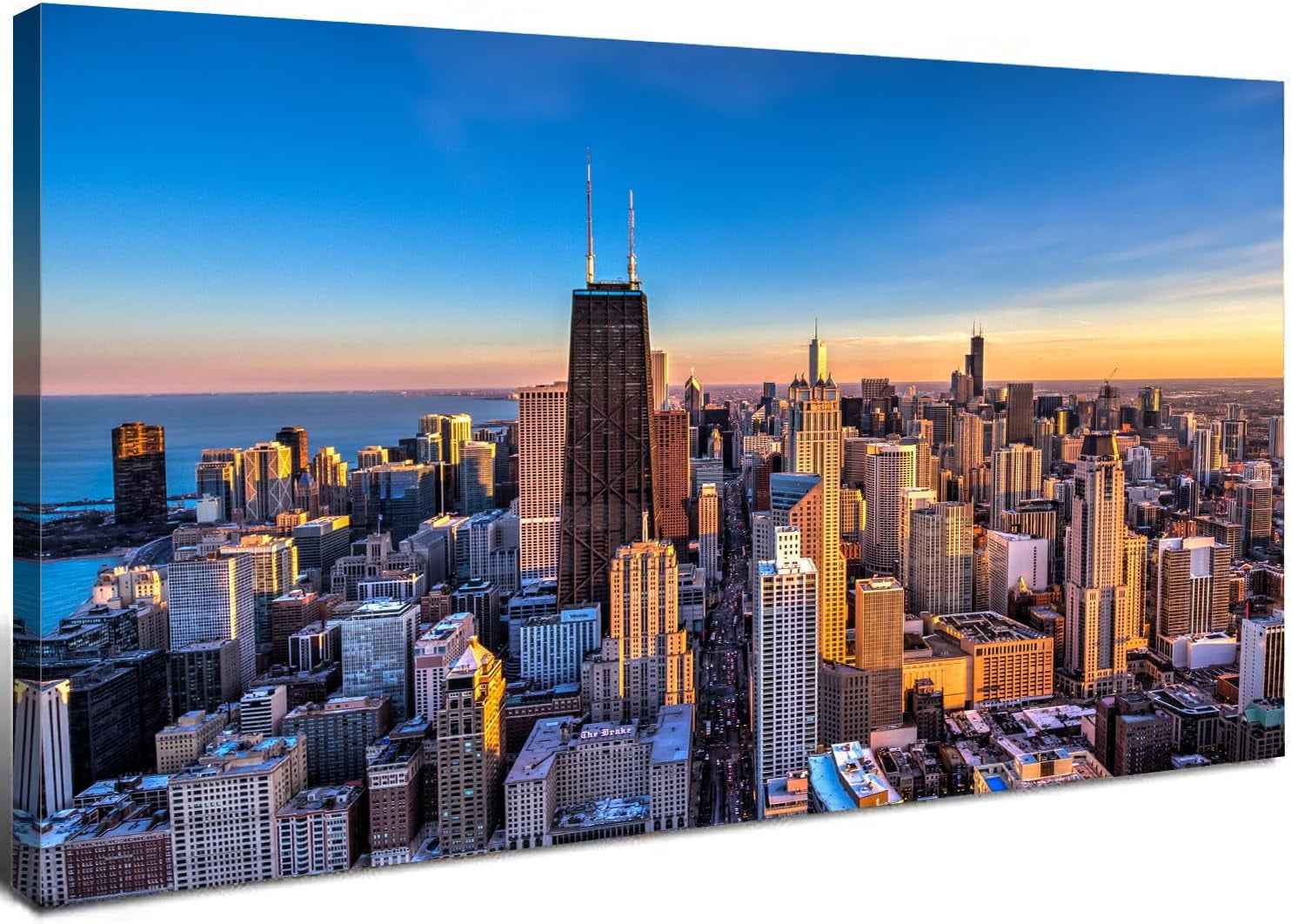AEFER Chicago Skyline Wall Art Chicago City Wall Decor Night Cityscape ...