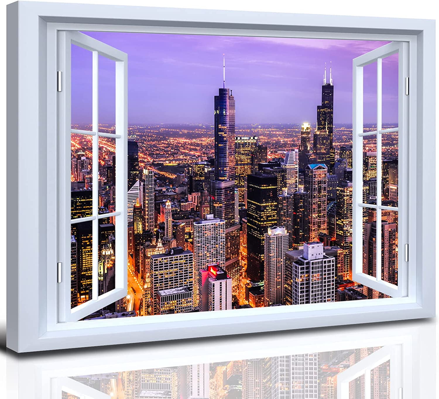 AEFER Chicago Skyline Wall Art for Living Room Modern Cityscape Canvas ...
