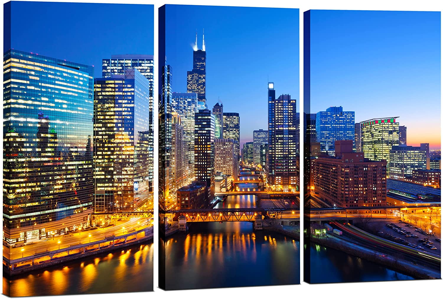 AEFER Chicago Wall Art Decor - Chicago Skyline Canvas Art Picture ...