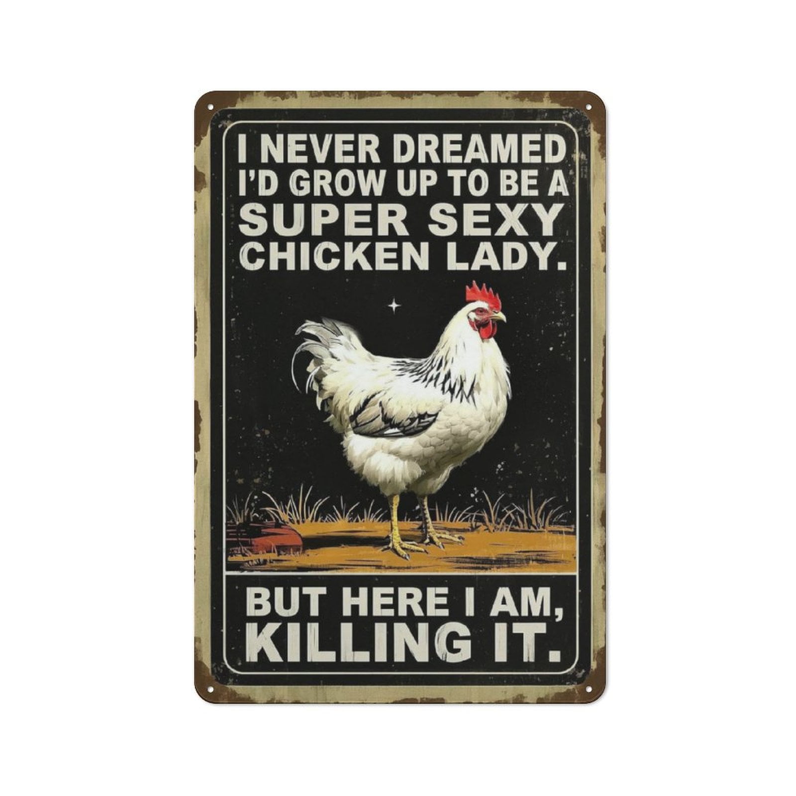 AEFER Chicken Retro Tin Sign Vintage Metal Poster Wall Art Chicken ...
