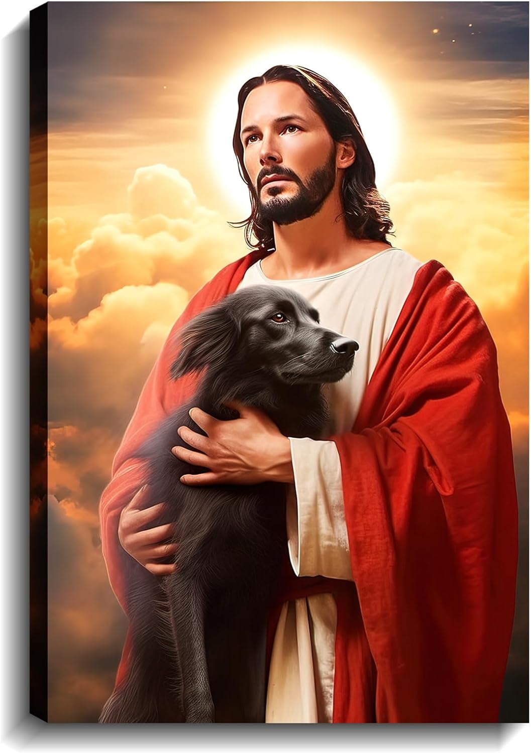 AEFER Christ Canvas Wall Art Jesus Holding Dog Picture Prints God ...