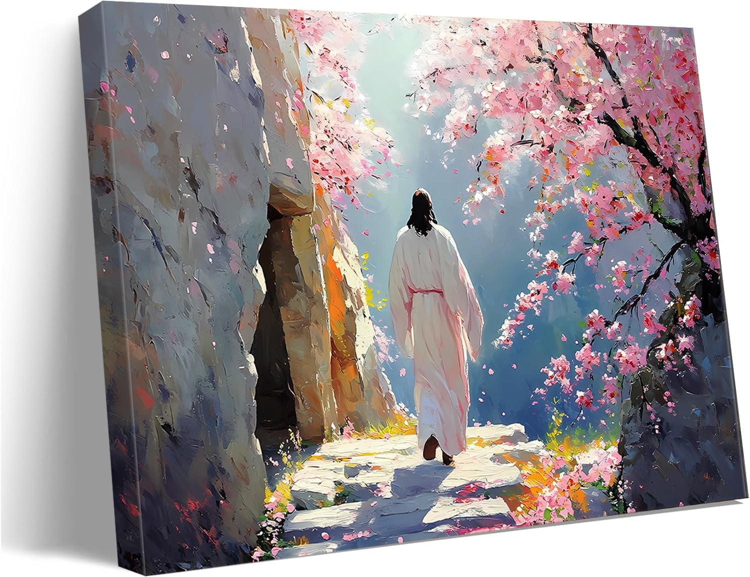 AEFER Christ Jesus Wall Art Christian He is Risen Canvas Pink Flower ...