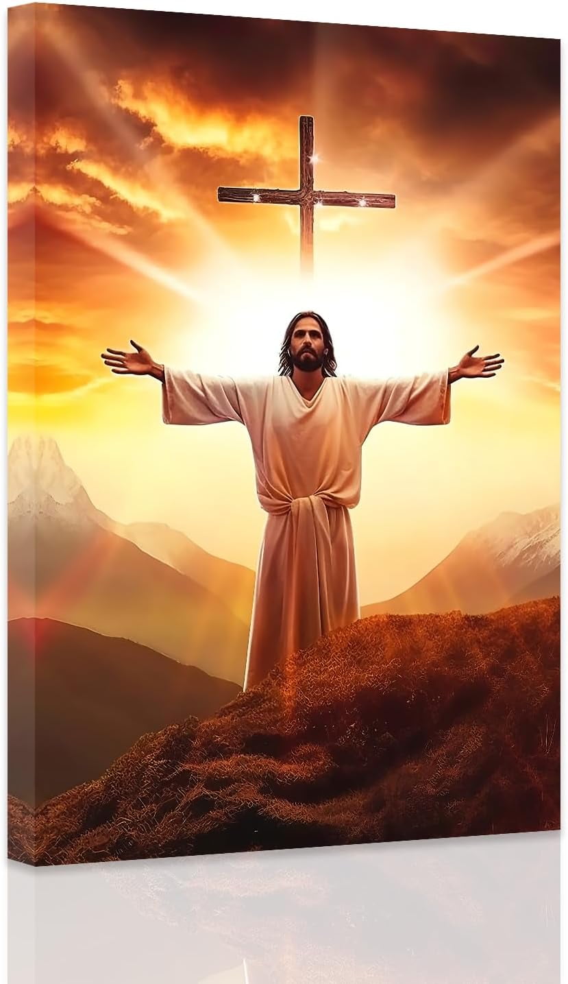 AEFER Christ Wall Art Cross Picture Jesus God Painting Christian Canvas ...