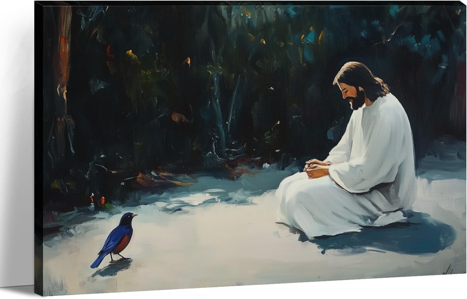 AEFER Christ Wall Art Religion Canvas Prints Jesus with Birds Picture ...