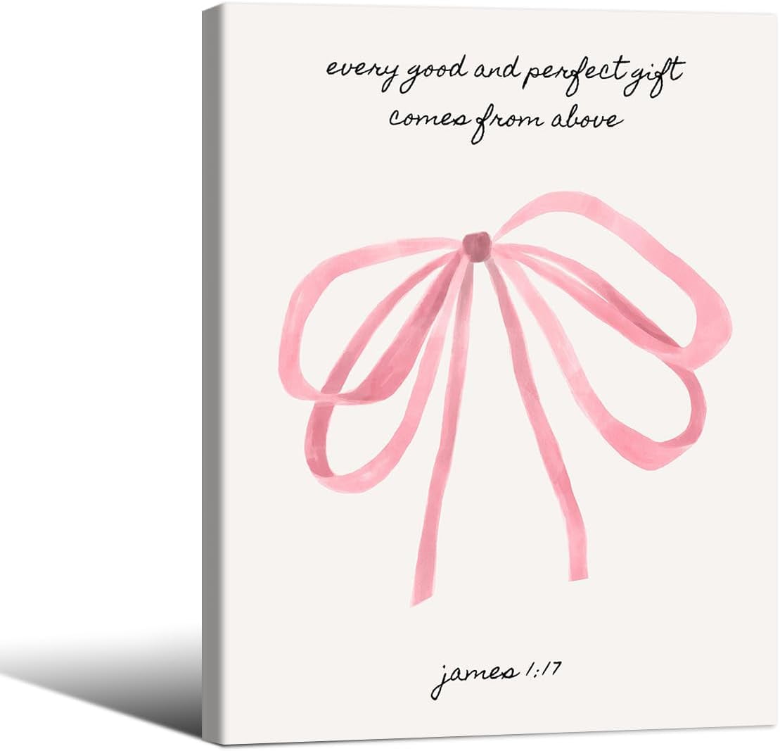 AEFER Christian Bible Verse Poster Trendy Pink Bow Canvas Wall Art ...