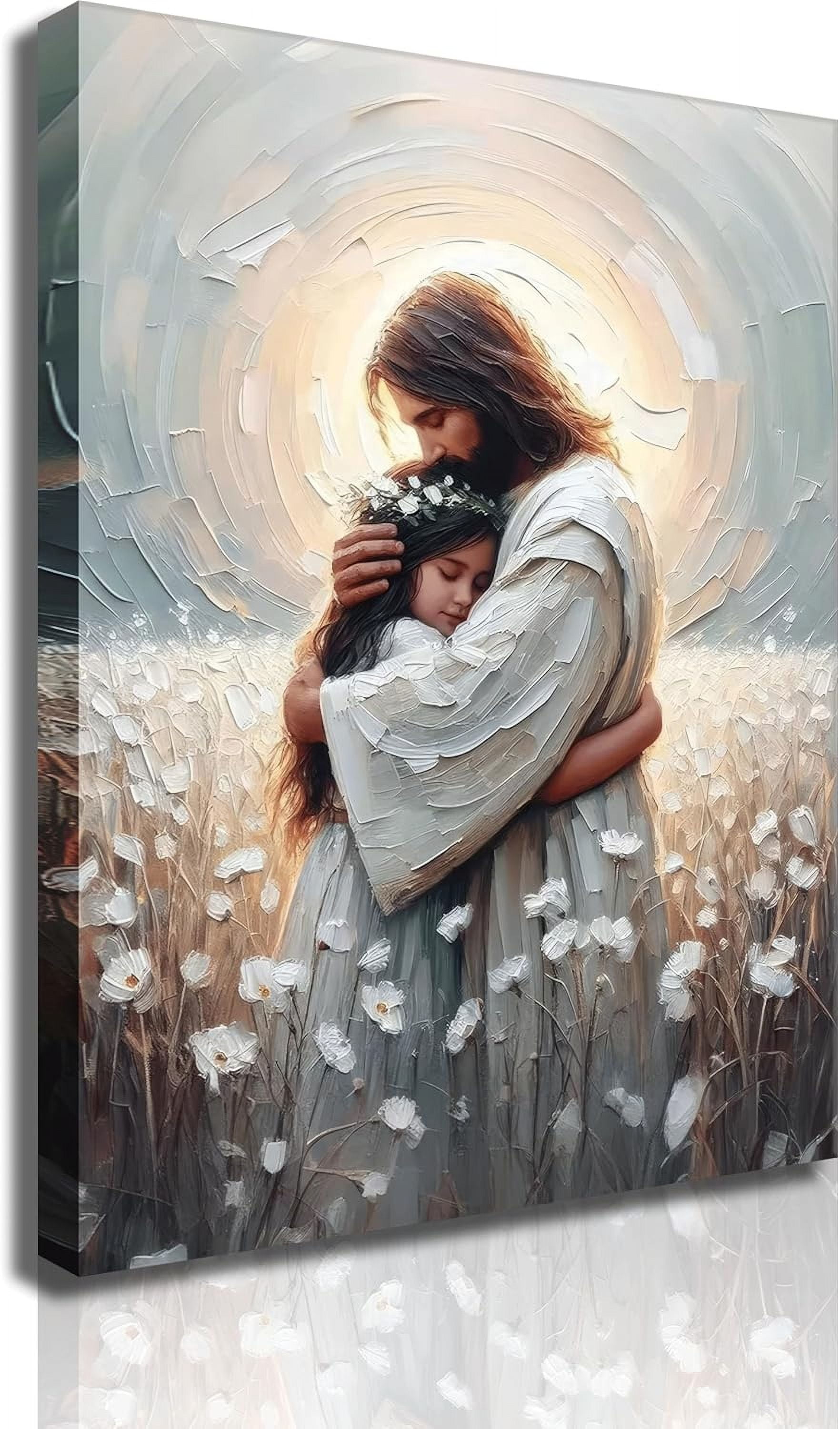 AEFER Christian Canvas Wall Art -His Love- Jesus Hugging Girl Painting ...