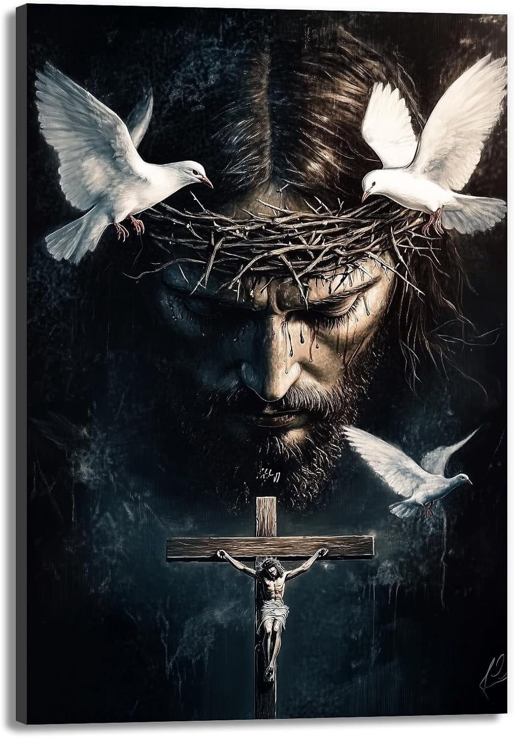 AEFER Christian Canvas Wall Art Jesus Cross Painting Dove Of Peace ...