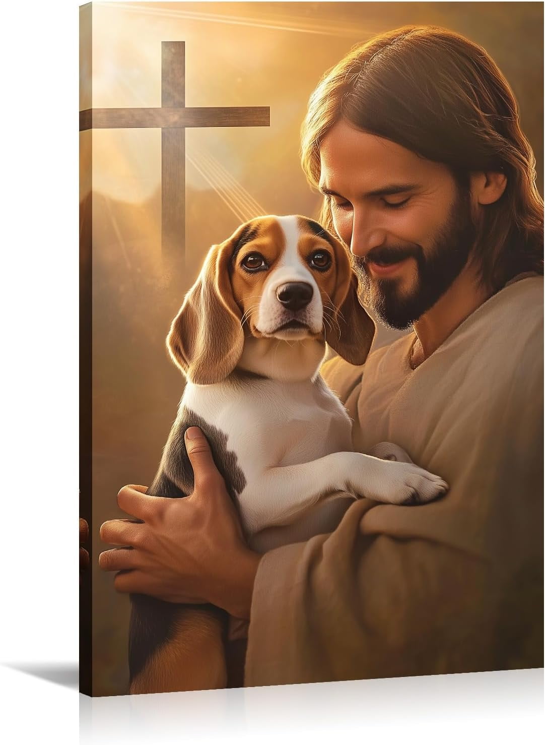 AEFER Christian Canvas Wall Art Jesus With Dog Picture Inspirational ...