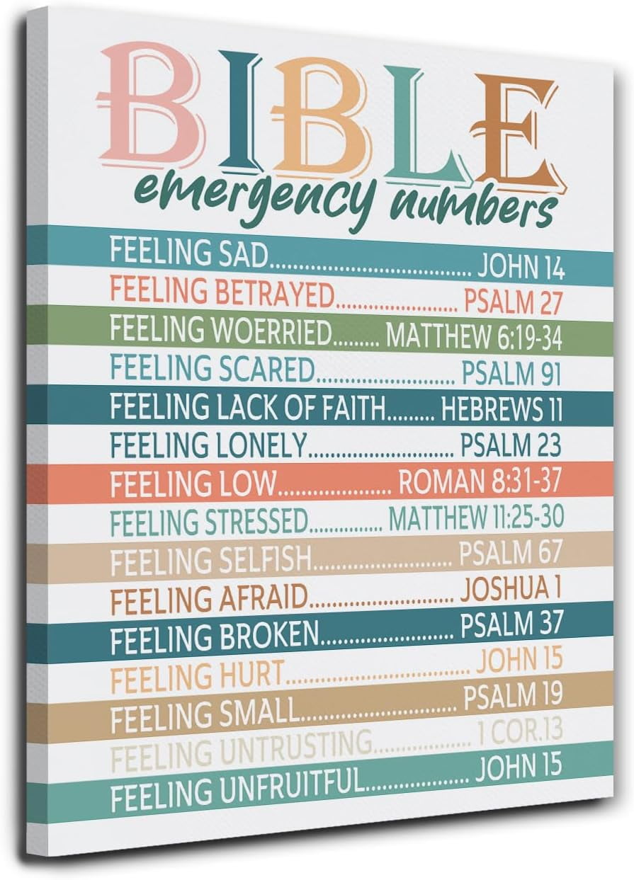 AEFER Christian Canvas Wall Decor, Bible Emergency Numbers Wall Art ...