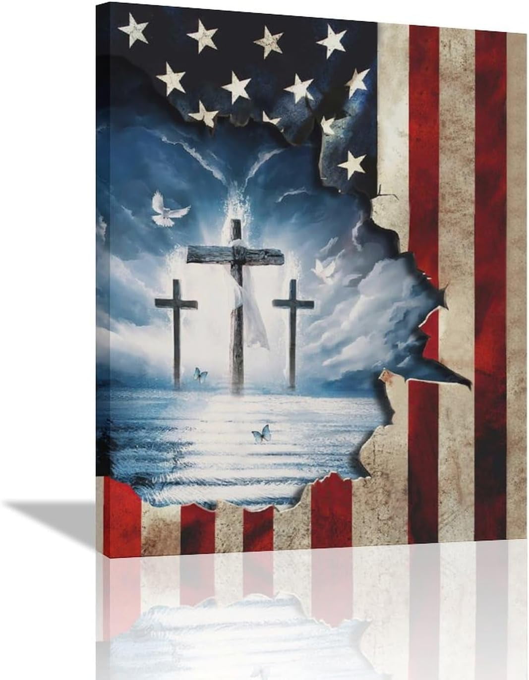 AEFER Christian Cross Wall Art American Flag Cross Pictures Wall Decor ...