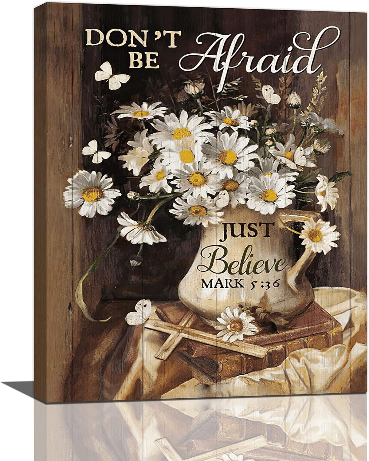 AEFER Christian Daisy Decor Wall Art Farmhouse Rustic Daisy Butterfly ...